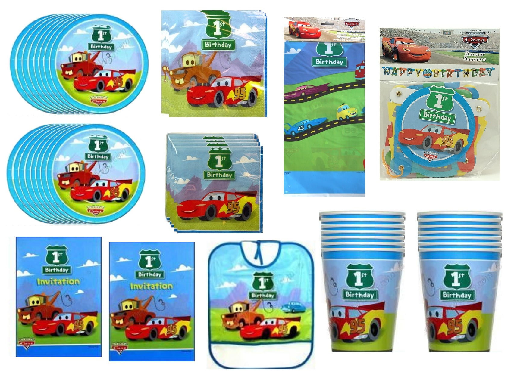 Disney Cars 1st Birthday Party Supplies Bundle includes 16 Lunch Plates ...