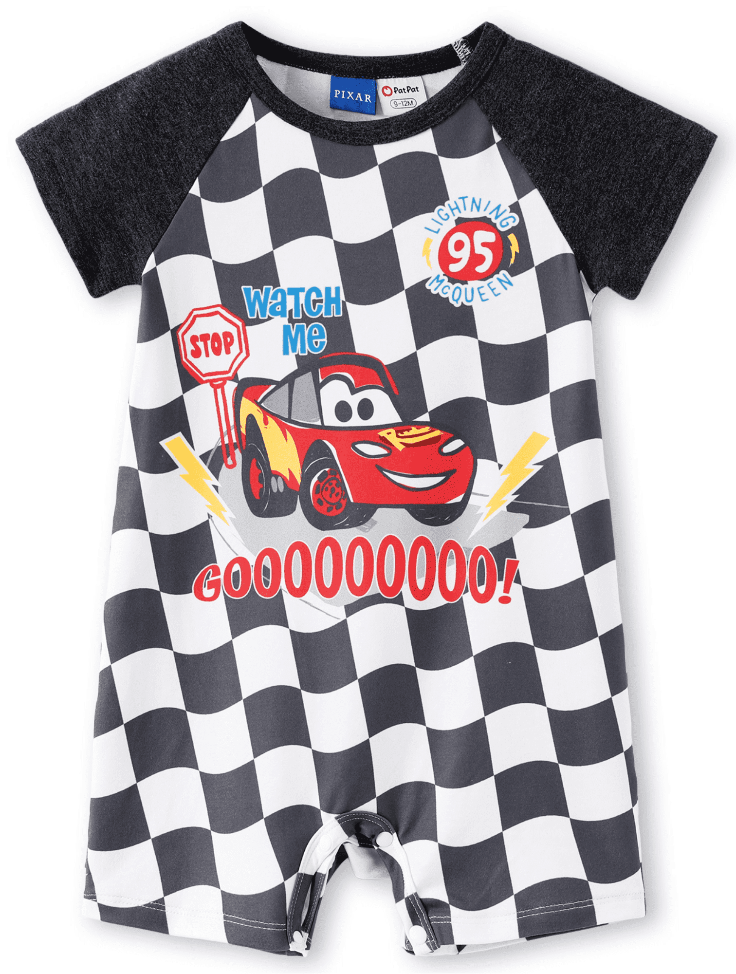 Disney Cars Baby Boys Romper Black White Checkered Lightning McQueen ...