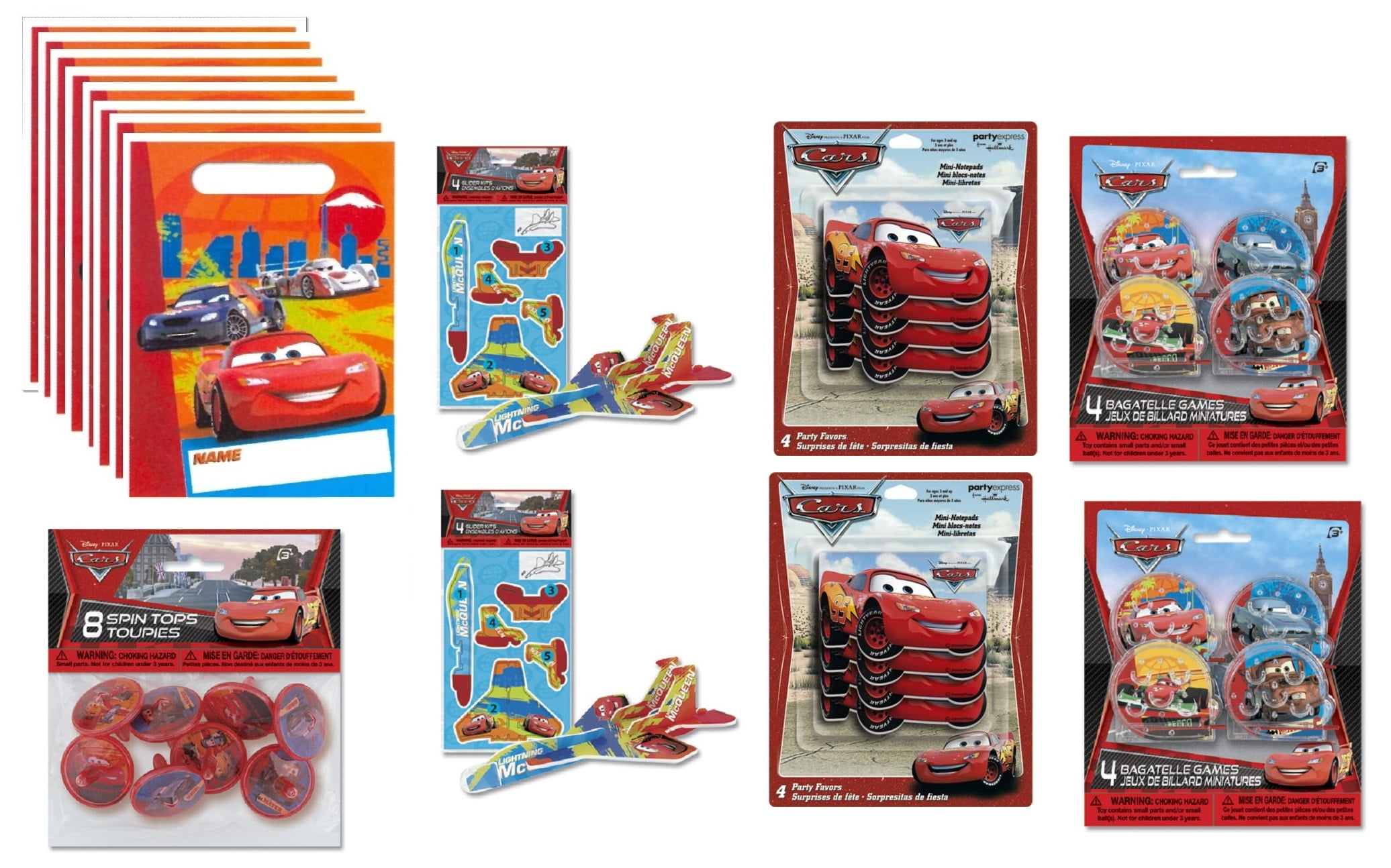 Disney Cars Birthday Party Supplies Bundle includes 8 Loot Bags, 8 Spin ...