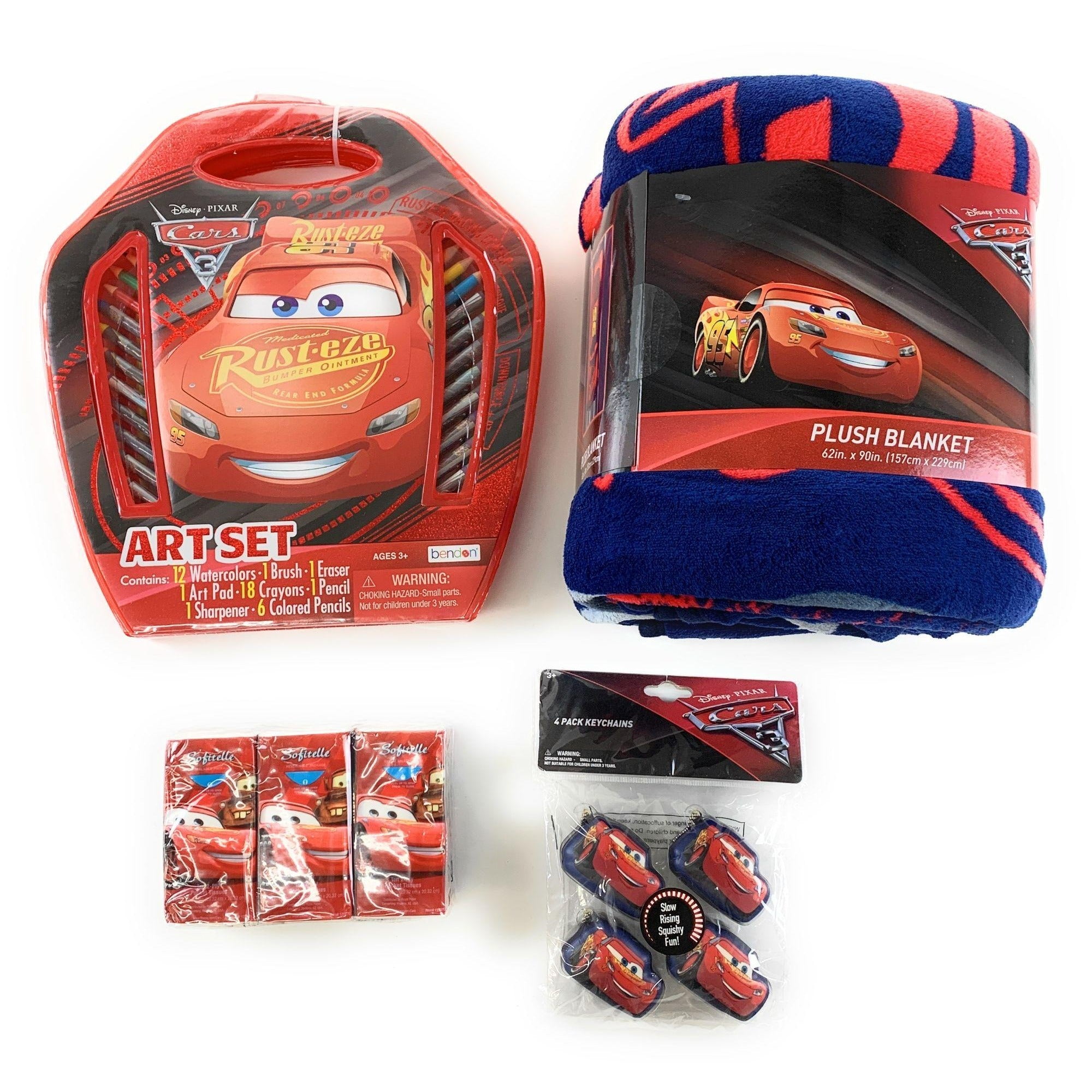 Disney Cars Gift Set Twin Plush Blanket Art Crayons Keychains Boy Pack ...