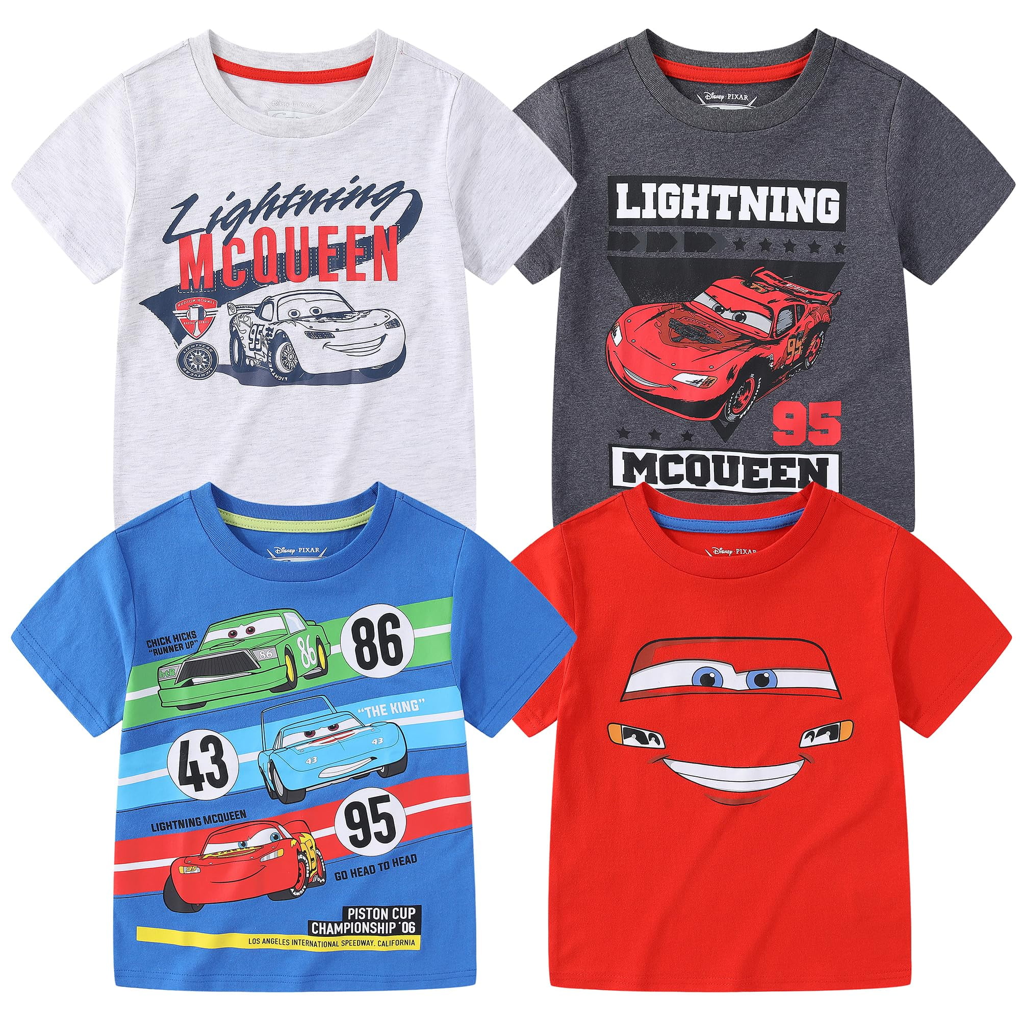 Disney Cars Lightning McQueen Short Sleeve T-Shirt (Boys), 4 Pack ...
