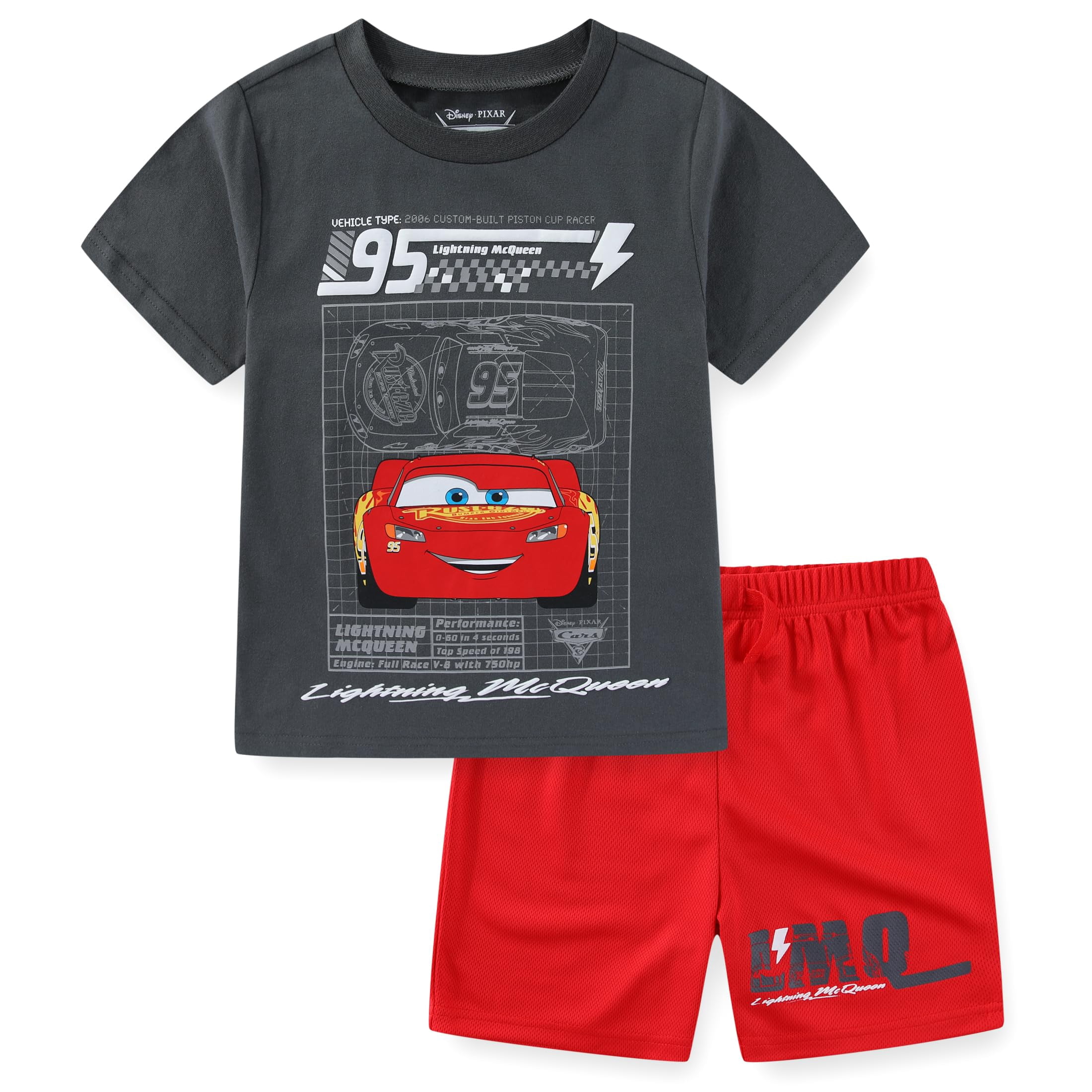 Disney Cars Lightning McQueen Short Sleeve T-Shirt and Mesh Short Set ...