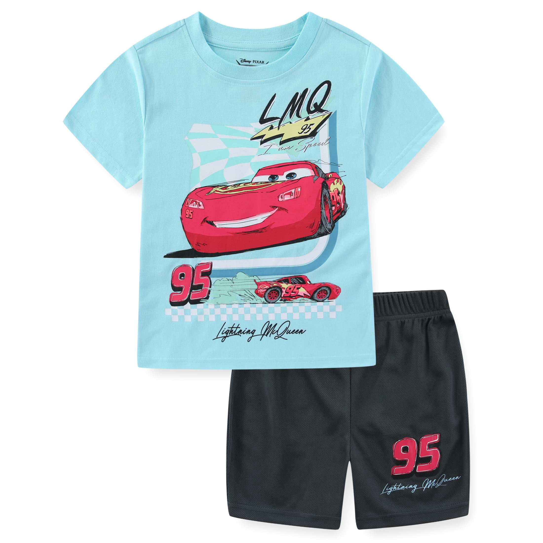 Disney Cars Lightning McQueen Short Sleeve T-Shirt and Mesh Short Set ...
