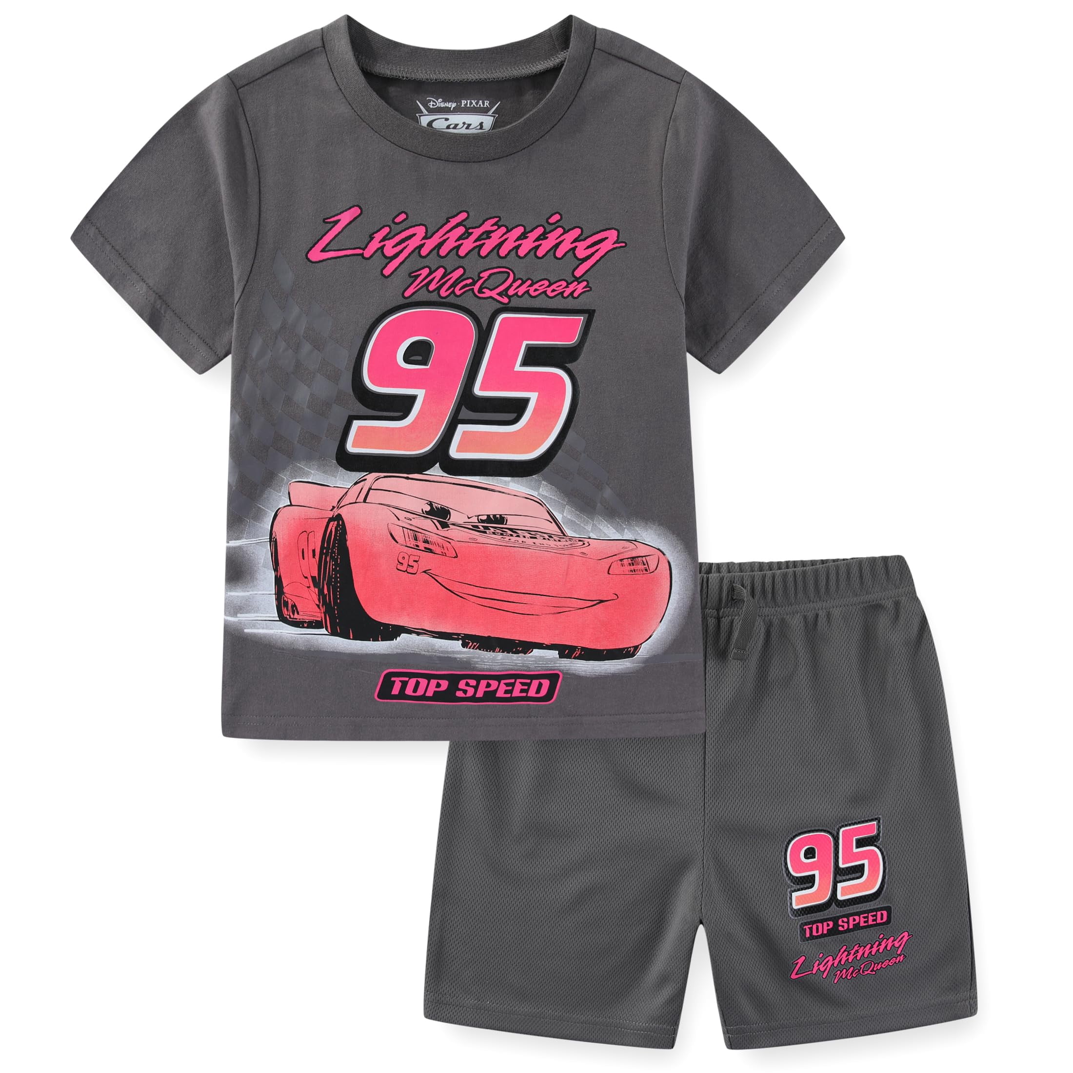 Disney Cars Lightning McQueen Short Sleeve T-Shirt and Mesh Short Set ...