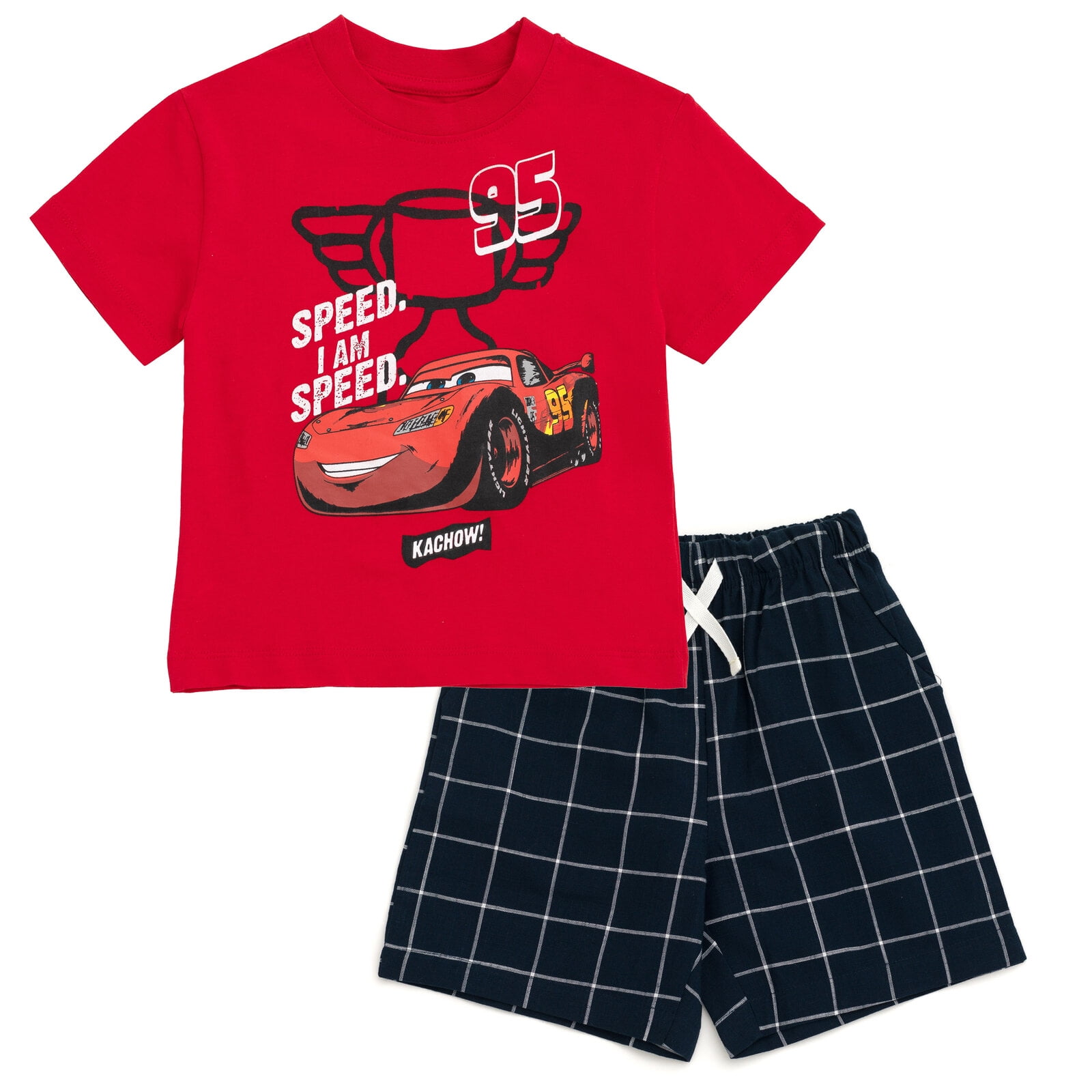 Disney Cars Lightning McQueen T-Shirt and Shorts Outfit Set Plaid ...