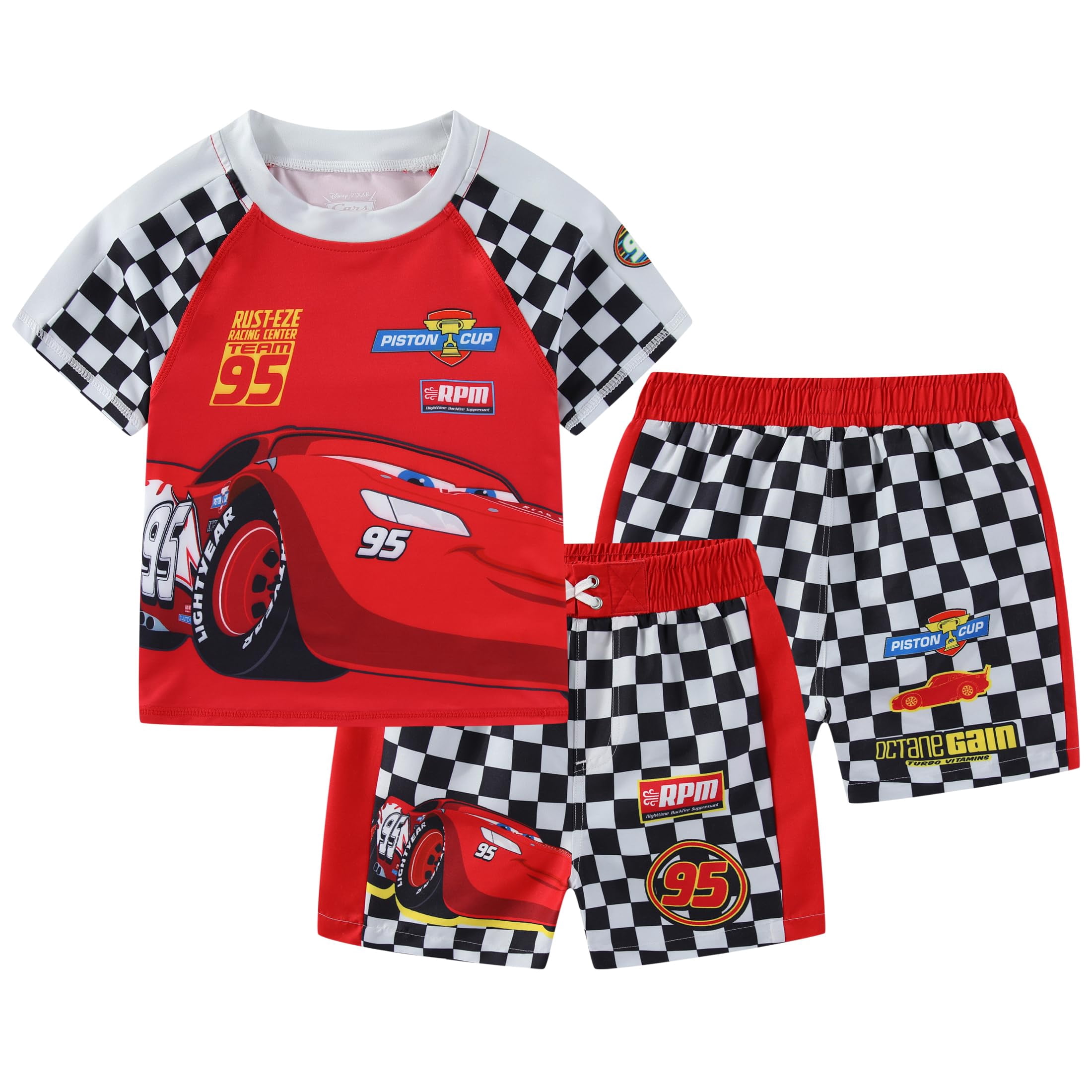 Disney Cars Lightning McQueen UPF 50+ Rash Guard and Swim Trunks Shorts ...