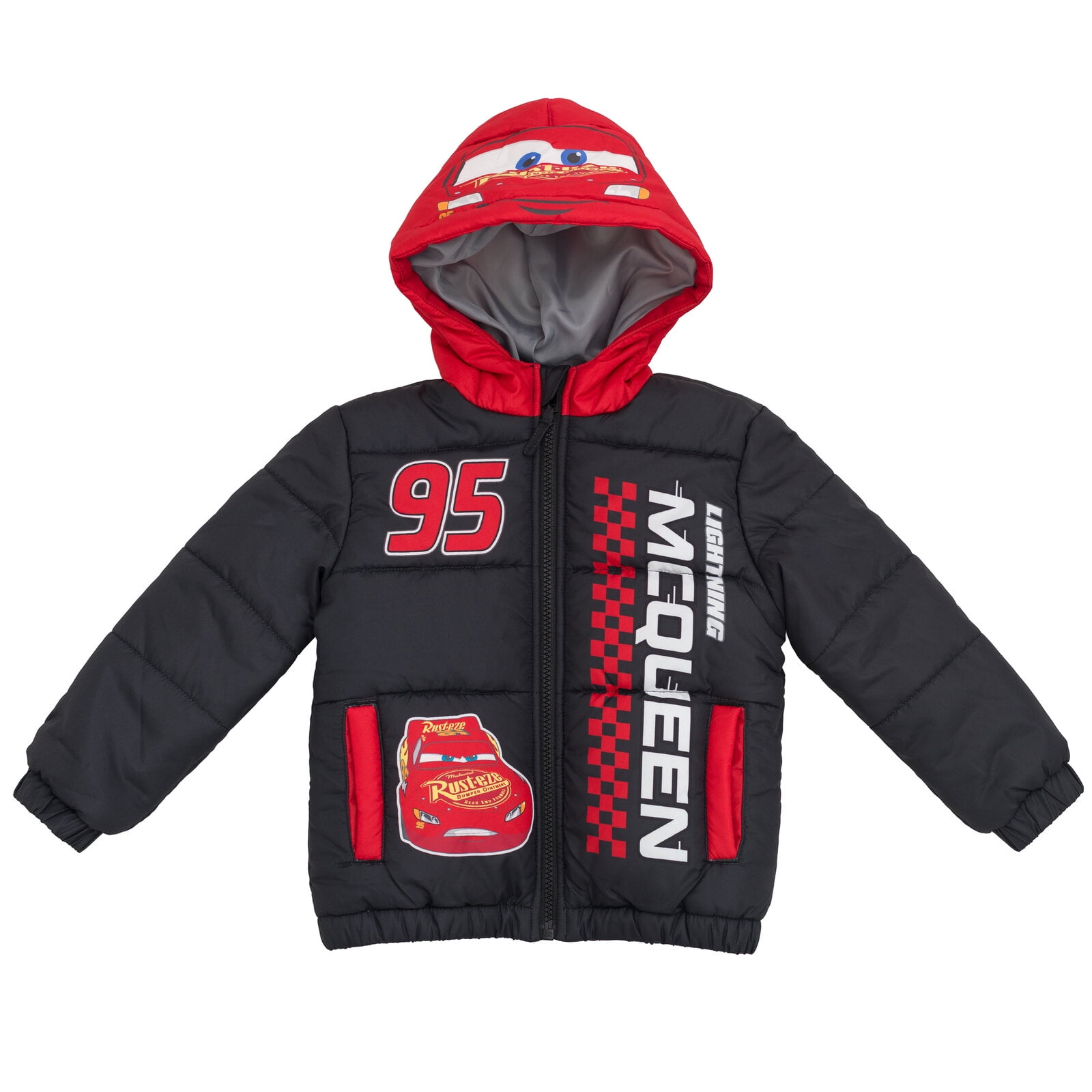 Disney Cars Lightning McQueen Zip Up Puffer Jacket with Fleece Lining ...