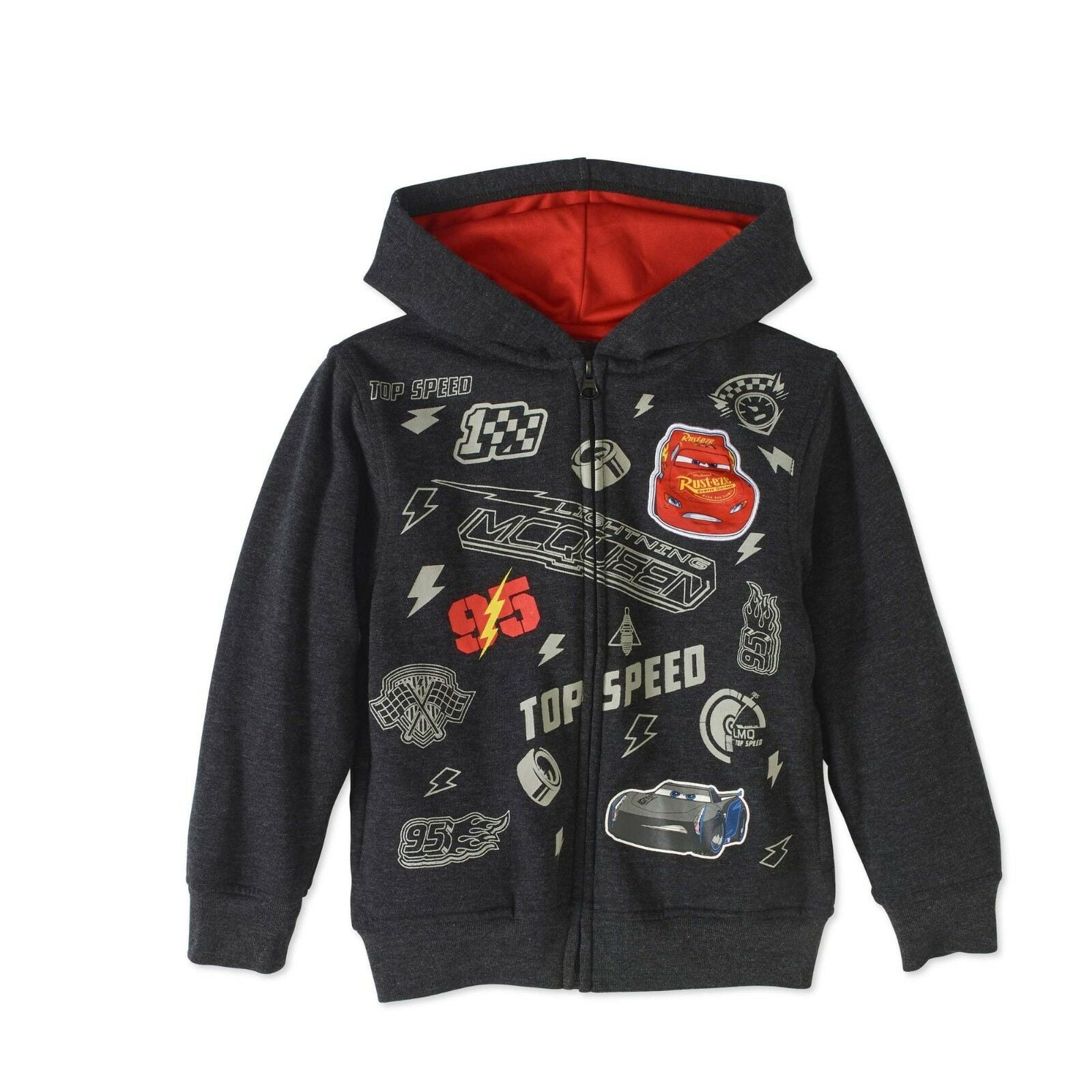Disney Cars Lightning McQueen Zipper Front Hoodie Sweat Shirt Boy Size ...