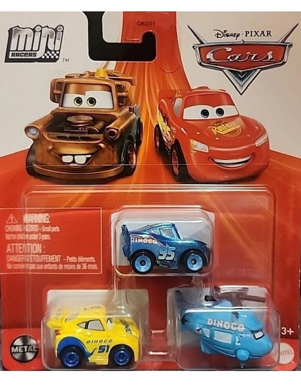Disney Cars Mini Racers 3 Pack Sponsored by Dino Rotor Turbosky, Dinoco ...