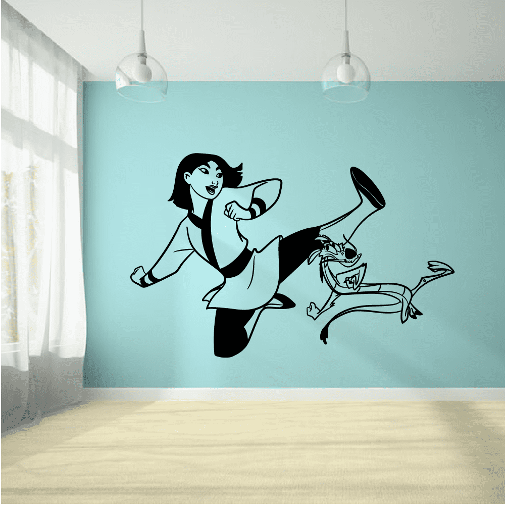 Disney Cartoon Character Mulan And Mushu Cute Silhouette Wall Sticker ...