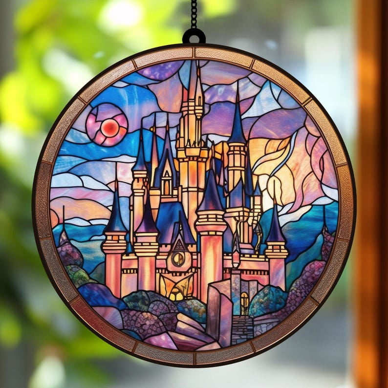 Disney Castle Glass Suncatcher Ornament, Castle Glass Window Hanging ...