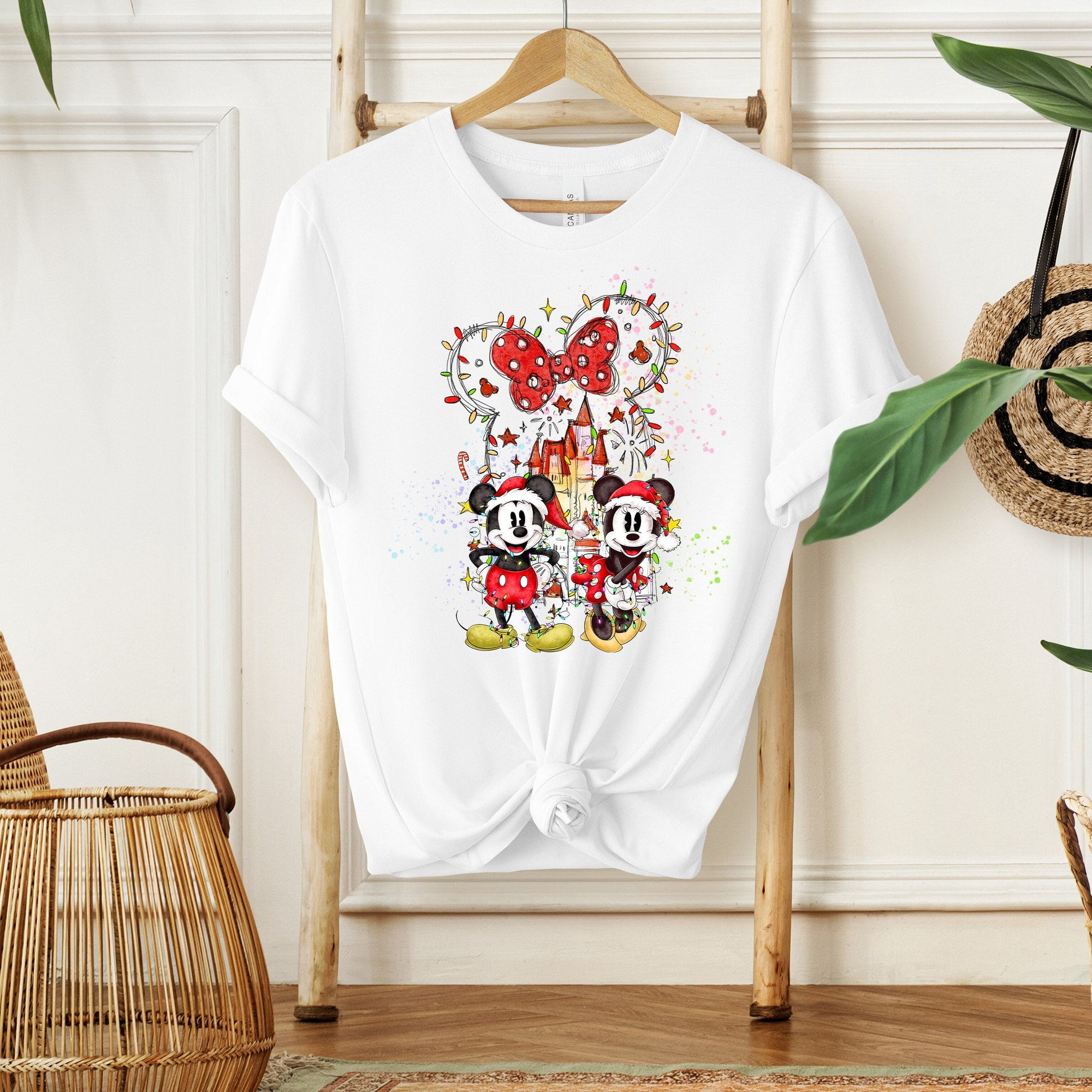Disney Castle Mickey and Minnie Mouse Christmas Lights T-Shirt ...