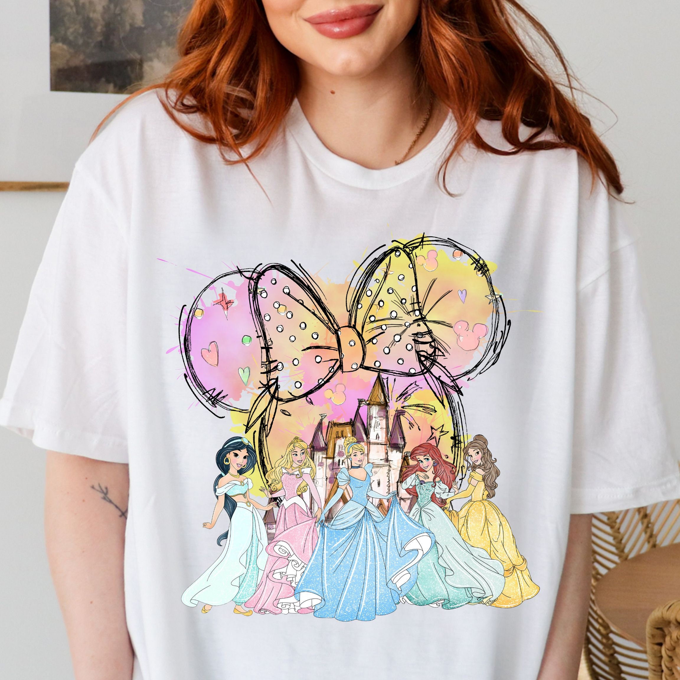 Disney Castle Shirt, Watercolor, Jasmine Aurora(Sleeping Beauty) Cinderella Ariel Belle ...
