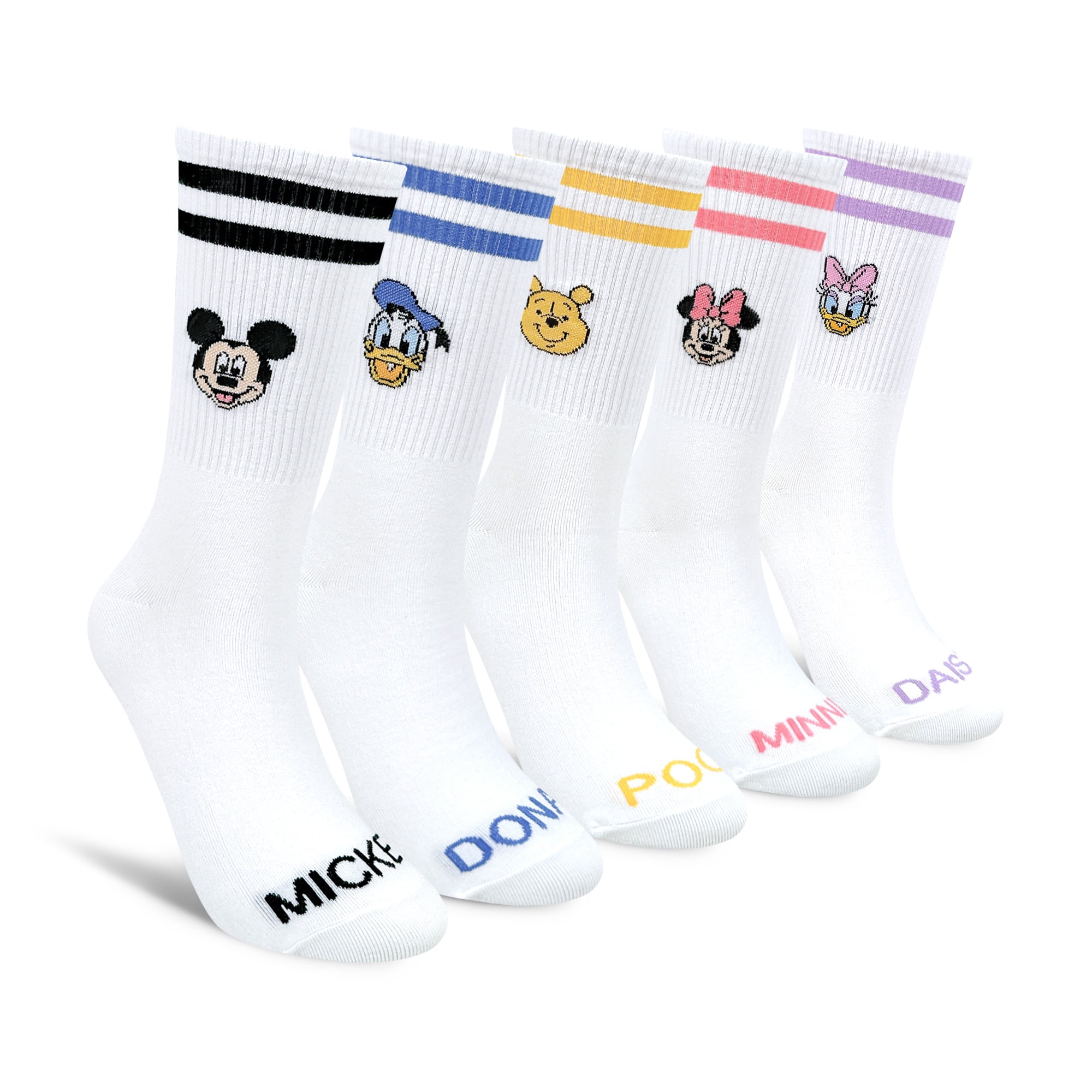 Disney Character Crew Socks, 5 Pairs Set, Mickey Mouse Minnie Donald ...