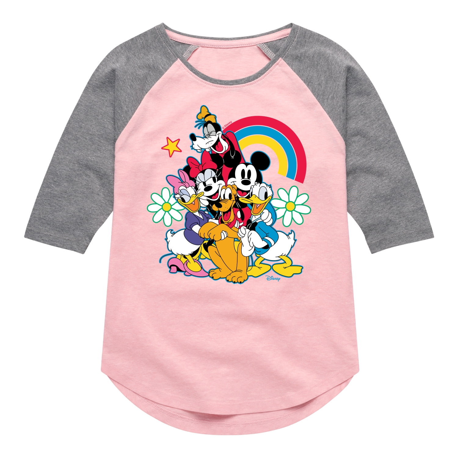 Disney - Character Group Rainbow Flower - Youth Girls Raglan Graphic T ...
