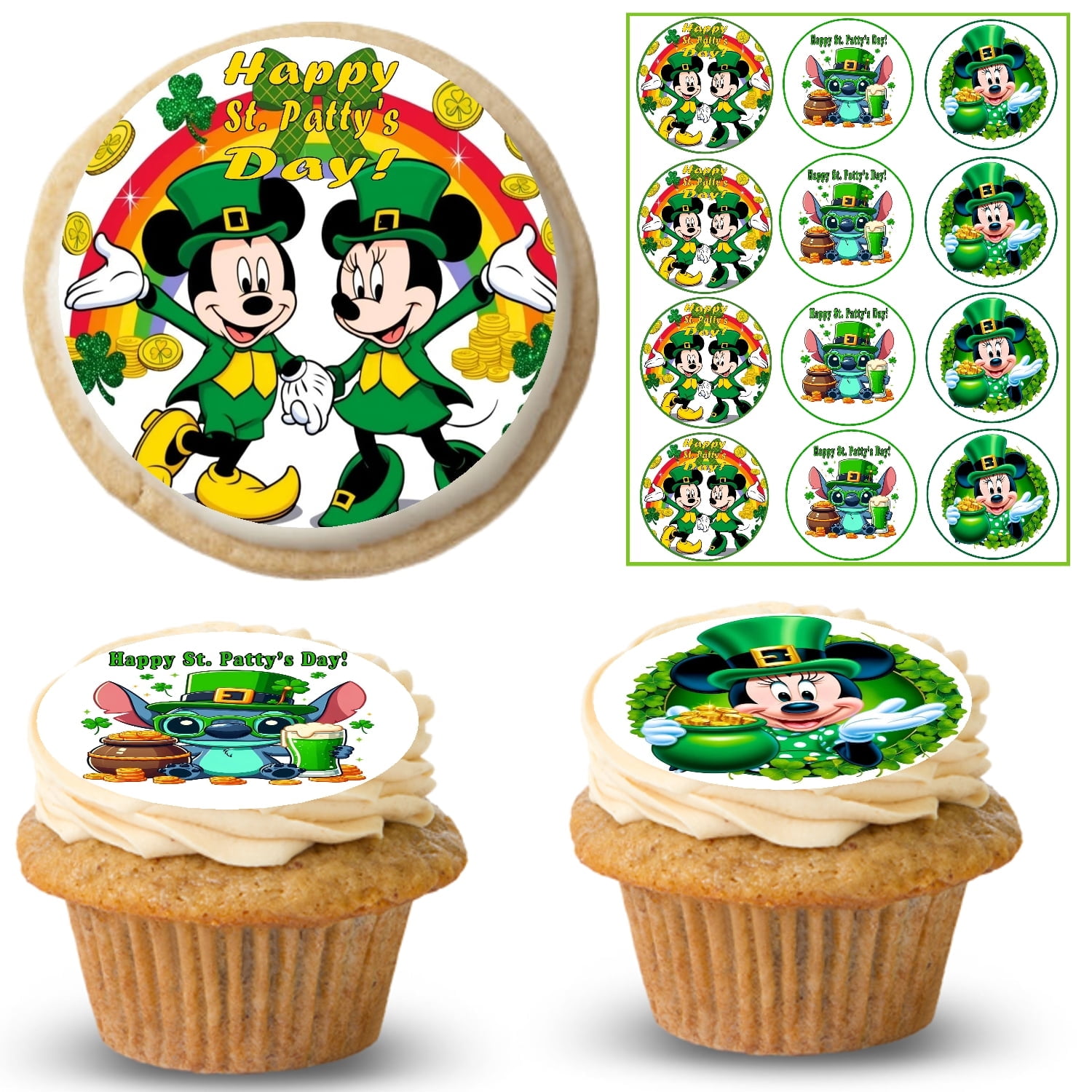 Disney Character St. Patty's Day Edible 2.5" Round Cupcake Toppers ...