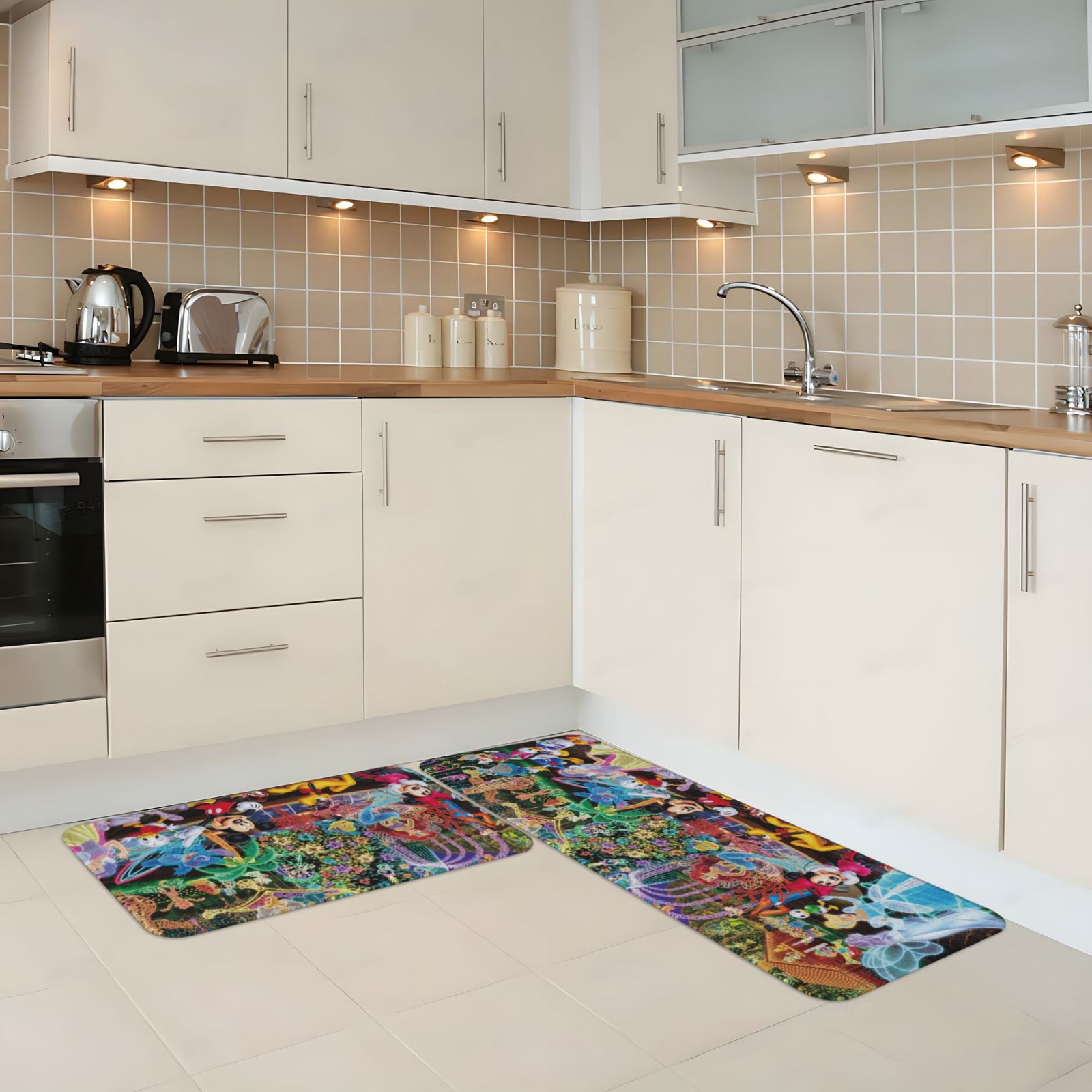 Disney Characters 2 Pcs Crystal Velvet Kitchen Carpet And Mat, Washable ...