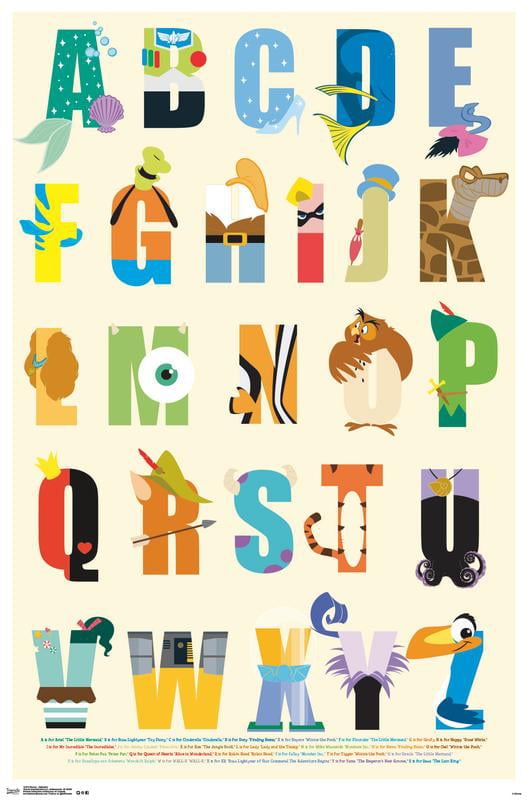 Disney Characters as the Alphabet Wall Poster, 22.375" x 34" - Walmart.com