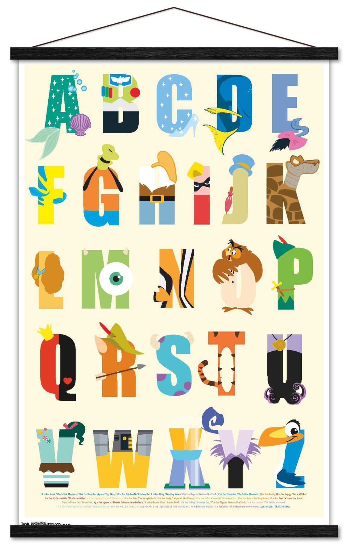 Disney Characters as the Alphabet Wall Poster with Wooden Magnetic ...