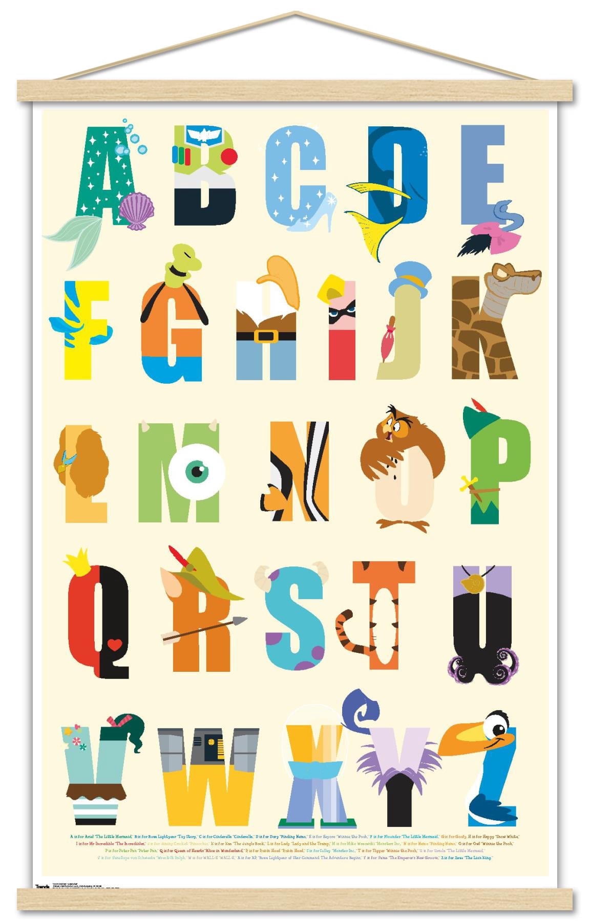 Disney Characters as the Alphabet Wall Poster with Wooden Magnetic ...