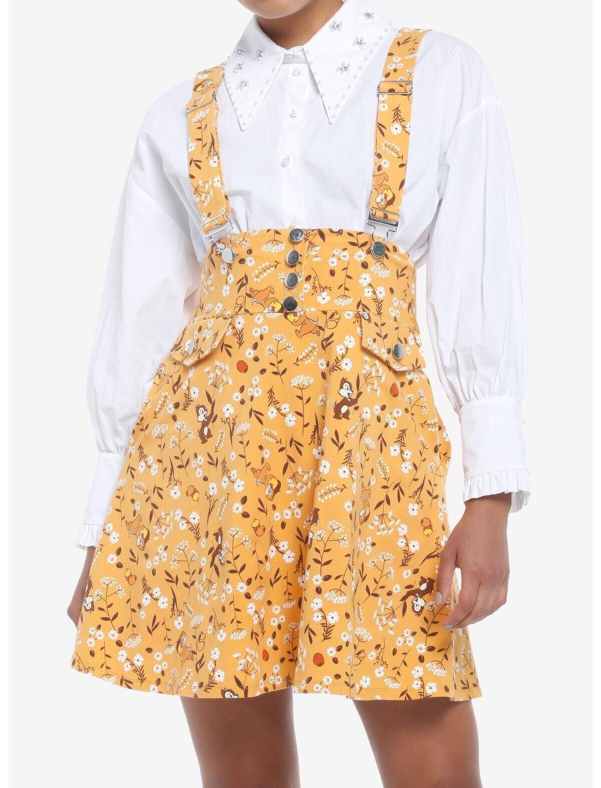 Disney Chip 'N' Dale Yellow Floral Disney bound Suspender Skirt XS ...