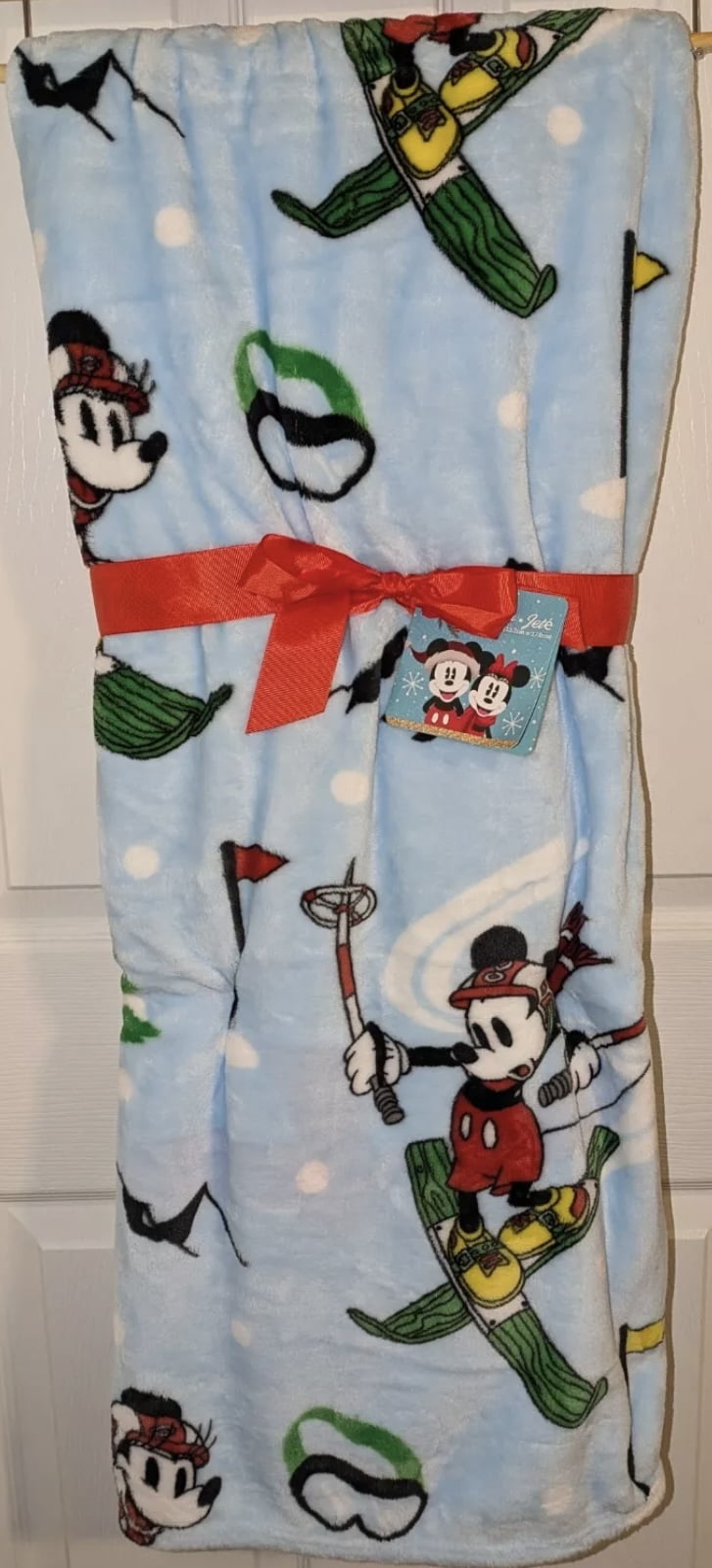 Disney Christmas Throws and Blankets Light Blue -Mickey Skis, Throw ...