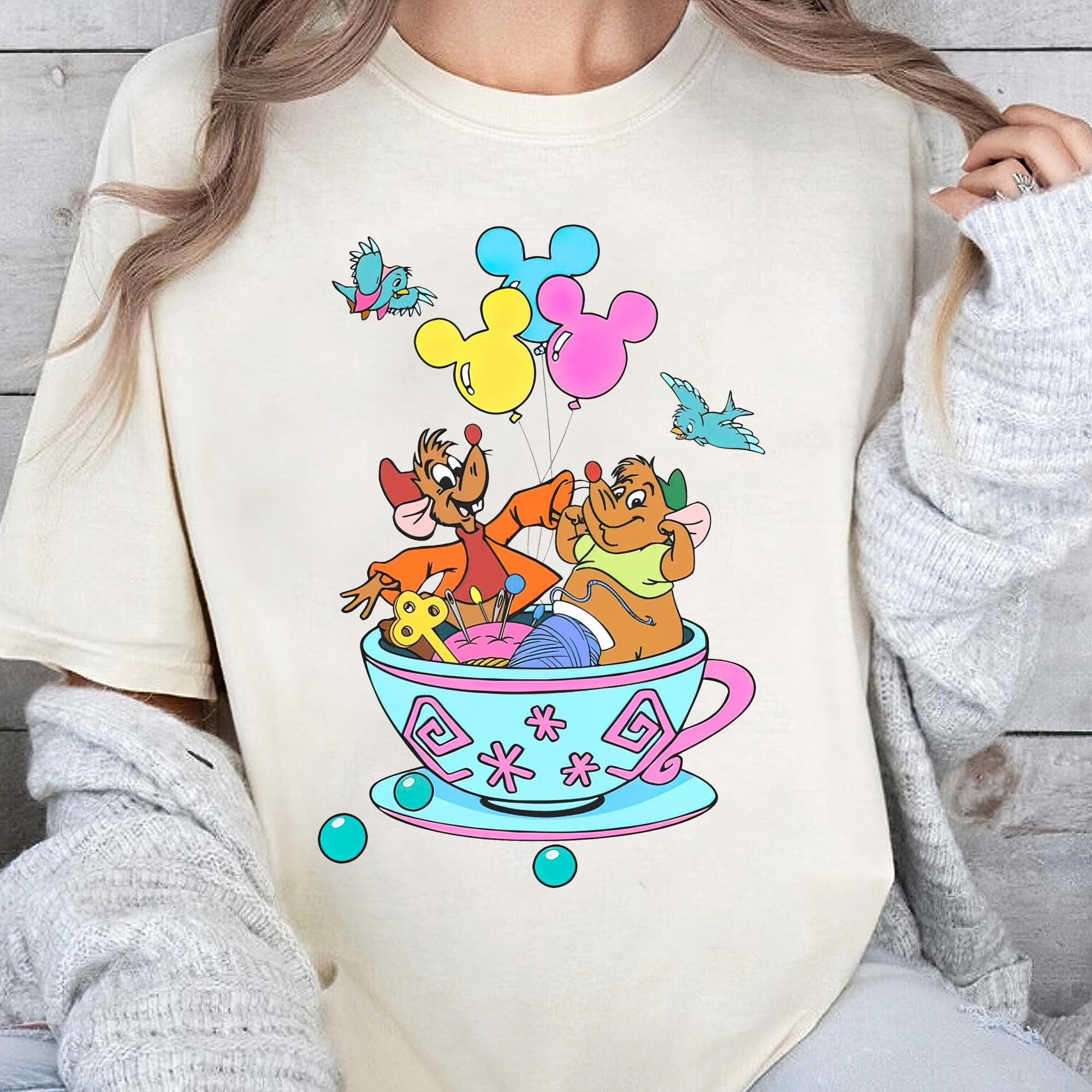 Disney Cinderella Mouse Shirt Aq Gus Blue Bird Mad Tea Party T-shirt ...