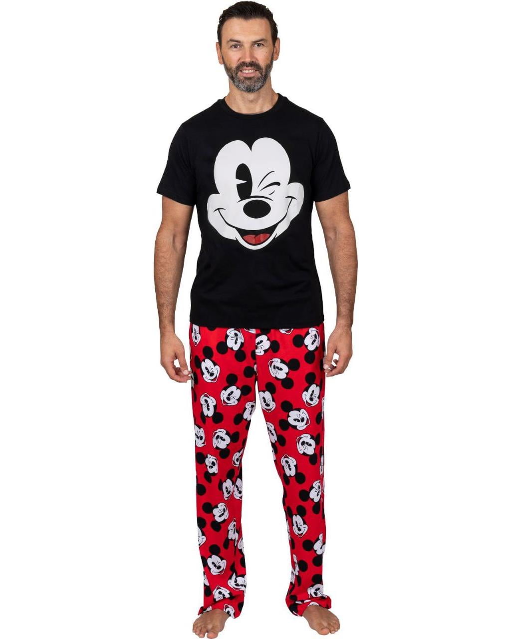 Disney Men's Mickey Mouse Pajama Set, Black Red, Cotton, Large, Easy ...