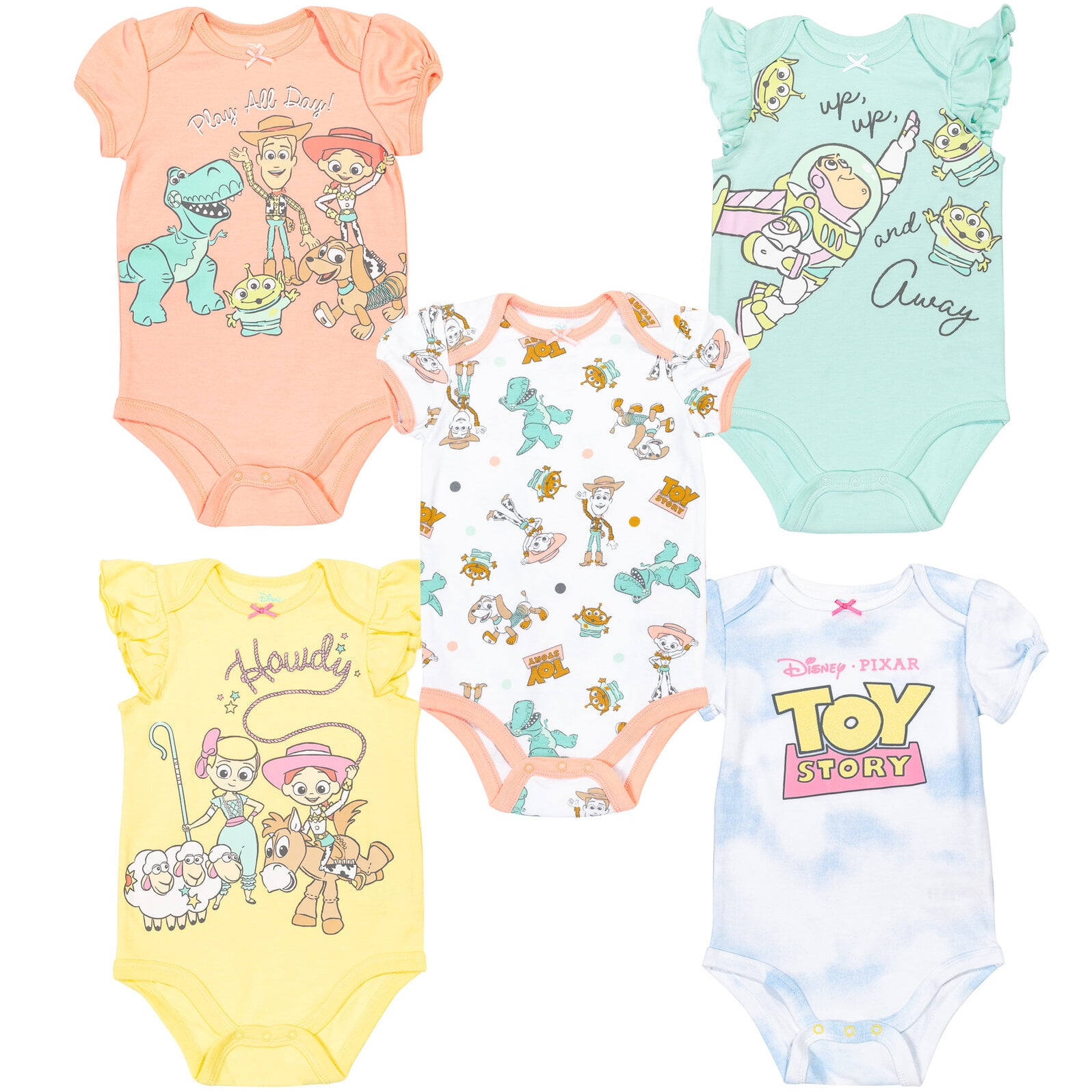 Disney Classics Infant Girls 5 Pack Onesies, Various Characters, 24 ...
