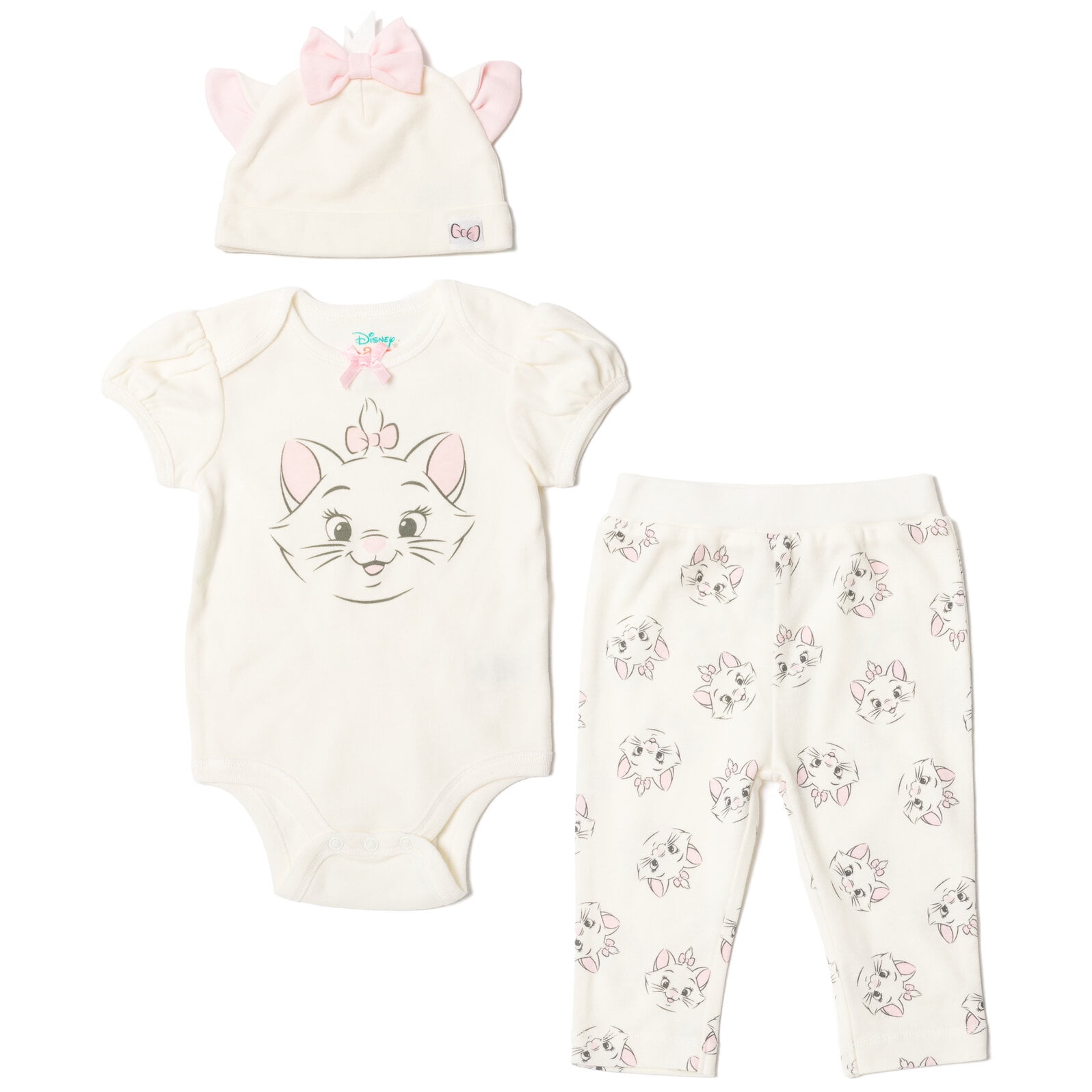 Disney Classics Marie Infant Baby Girls Bodysuit Pants and Hat 3 Piece ...