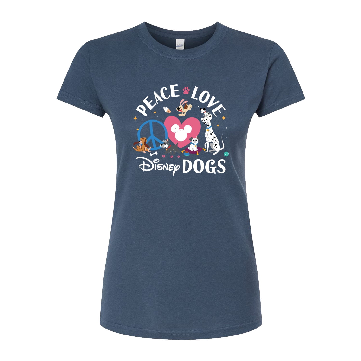 Disney Classics - Peace Love Disney Dogs - Juniors Fitted Graphic T ...