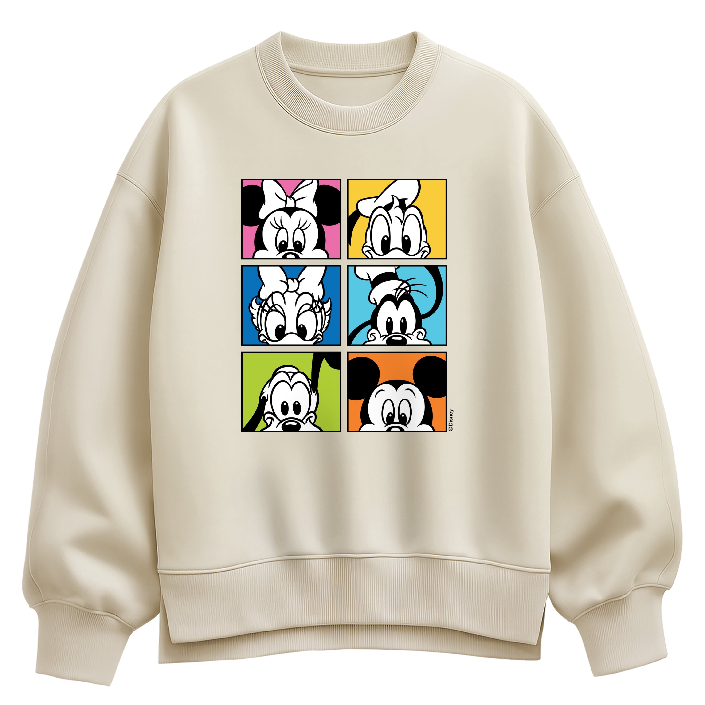 Disney - Colorful Character Squares - Women's Oversized Fleece Crew ...