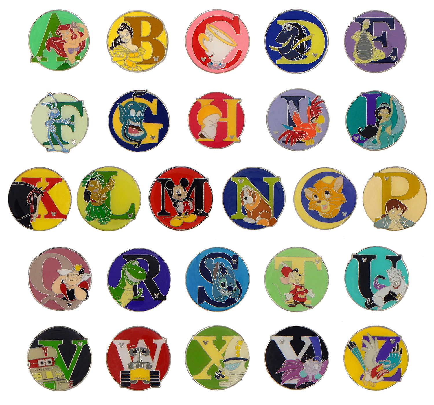 Disney Complete 26 Alphabet Letter A-Z Circle Pin Set Collection ...