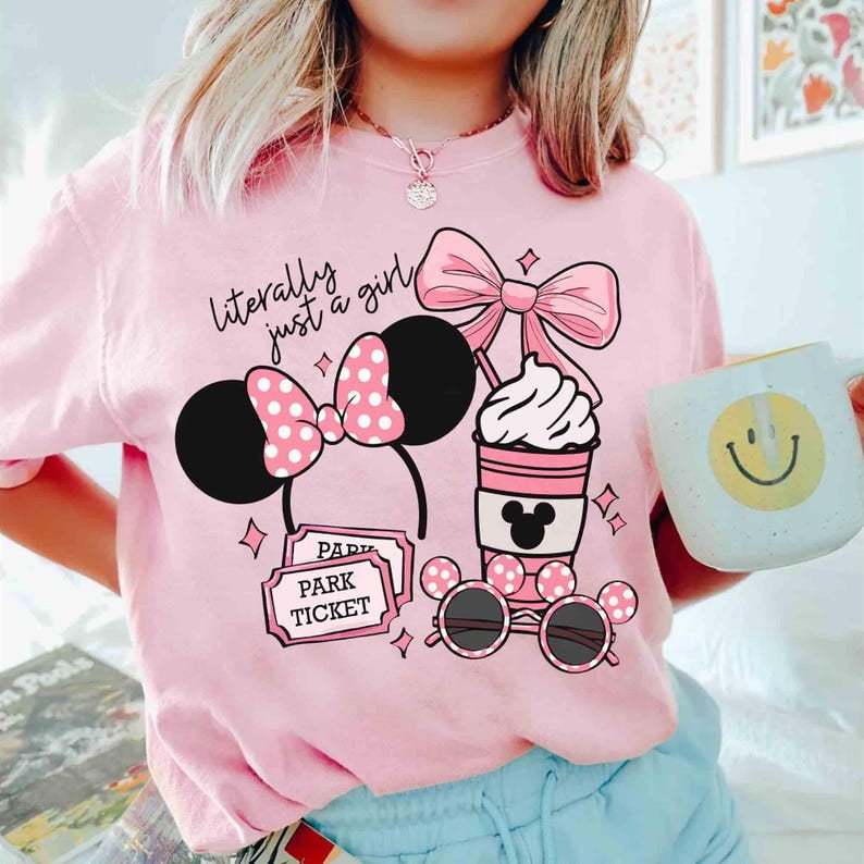 Disney Coquette Bow Literally Just A Girl Pink T-shirt, Minnie Mouse ...