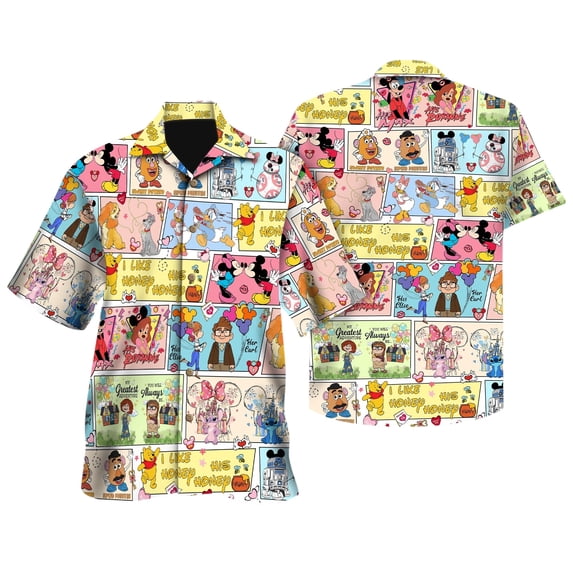 Disney Couple Hawaiian Shirt, Mickey Minnie Valentine Tee, Pooh Button ...