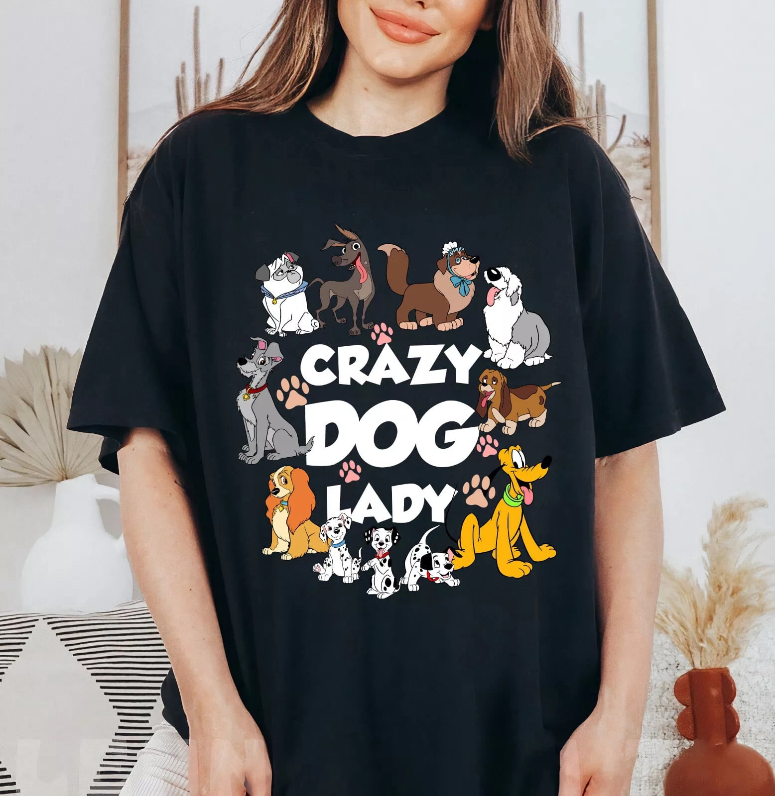 Disney Crazy Dog Lady Pluto Goofy Canine Lover Pets Pattern T-shirt ...