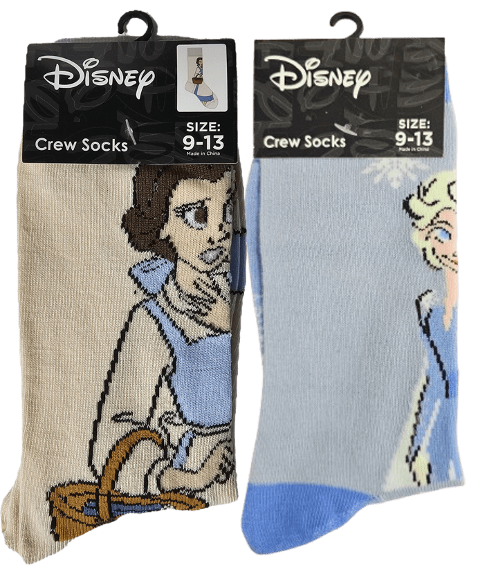 Disney Crew Socks Disney Princess 2 Pack Socks, Belle & Elsa - Walmart.com