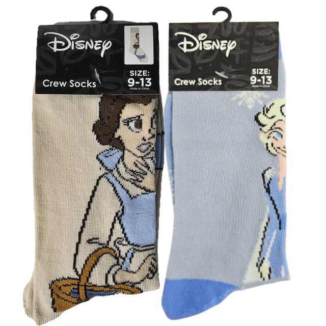 Disney Crew Socks Disney Princess 2 Pack Socks, Belle & Elsa - Walmart ...