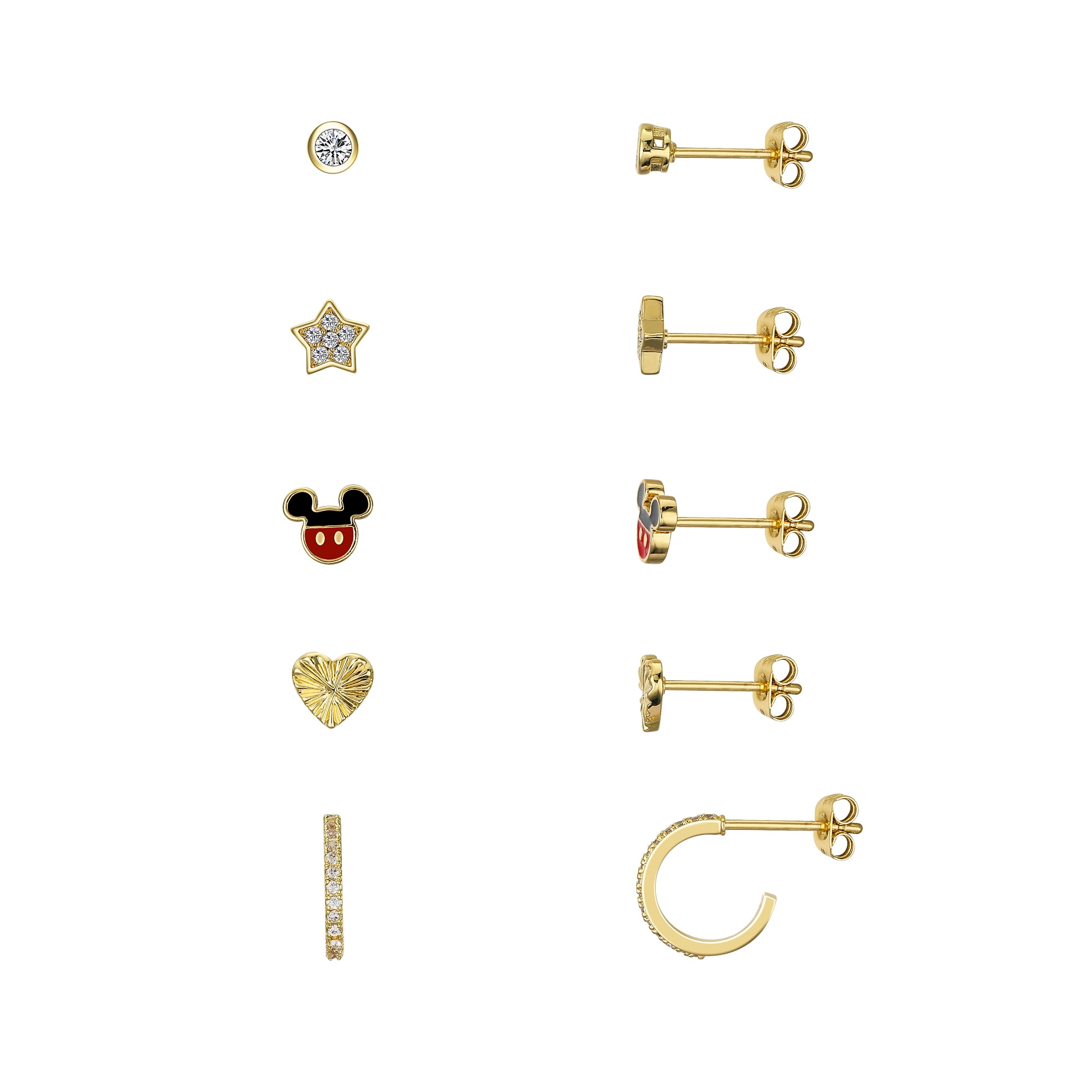 Disney Cubic Zirconia Enamel Mickey Mouse Star Heart Stud Hoop Earring ...