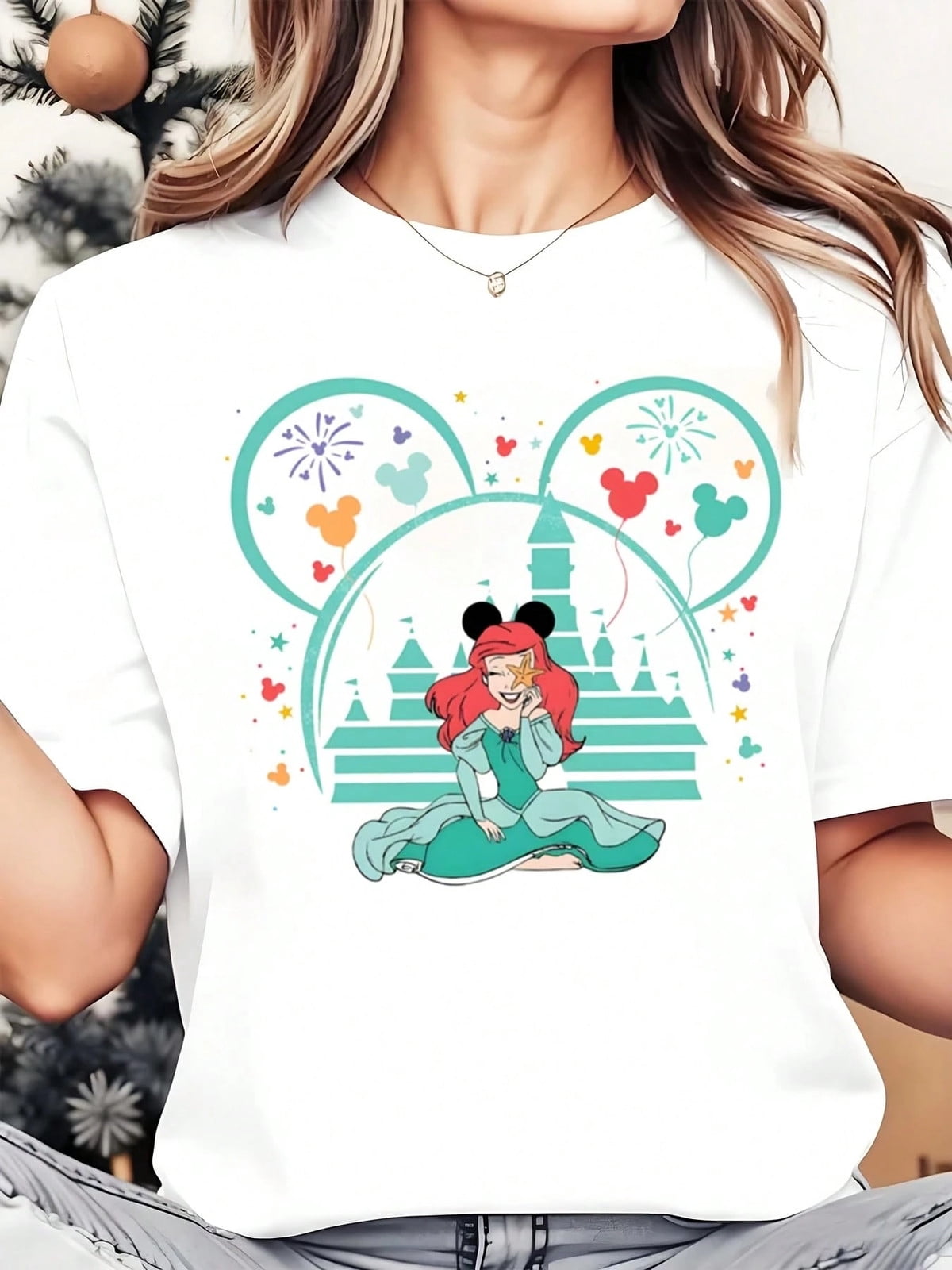 Disney Cute Mickey Ears Castle Princess Flowers T-Shirt - Walmart.com