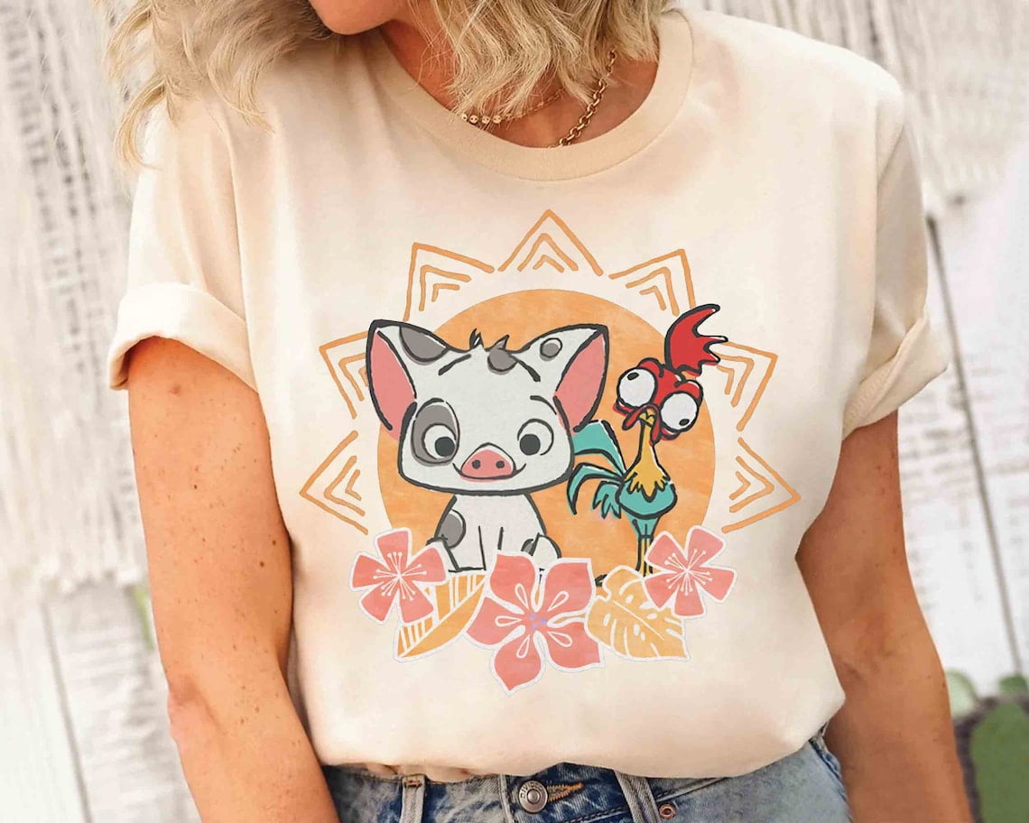 Disney Cute Moana Pua Pig And Hei Hei Floral Portrait Retro Shirt ...