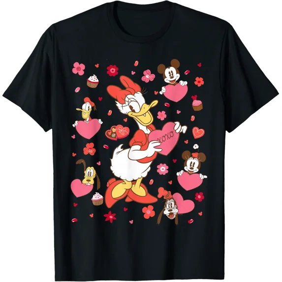 Disney Daisy Duck And Friends Valentine's Day Retro Hearts T-Shirt ...