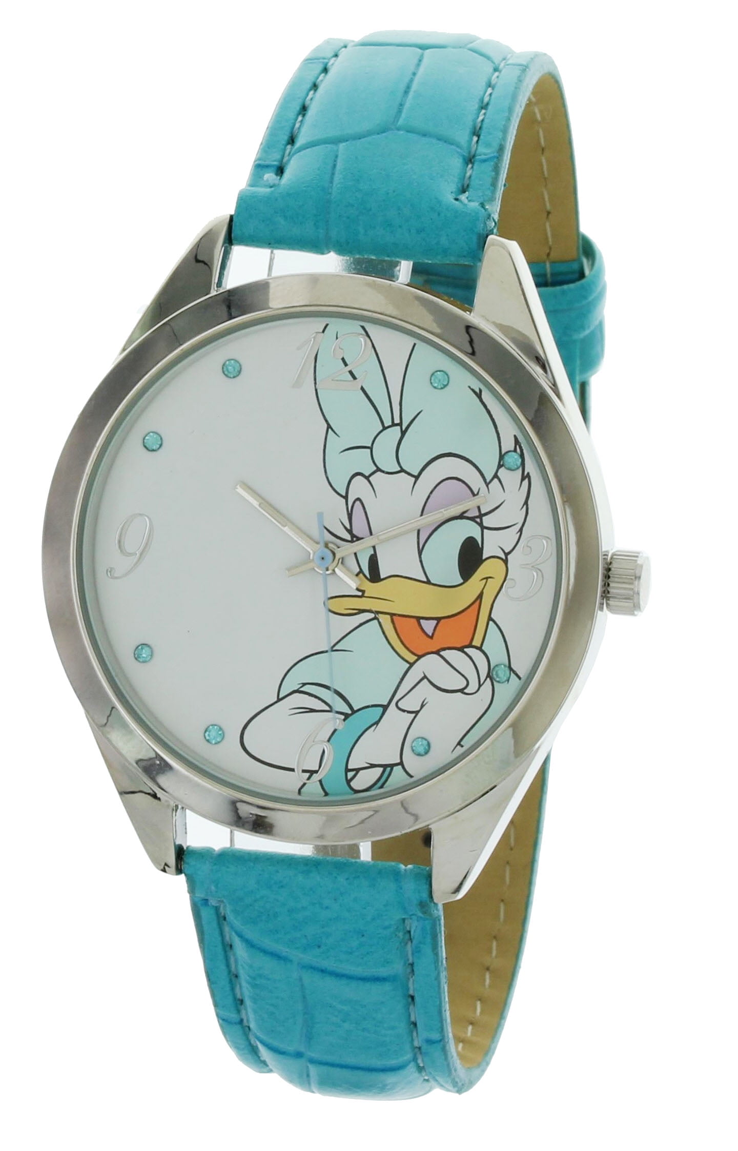 Disney Daisy Duck Watch with Genuine Leather Teal Blue Strap and Silver ...