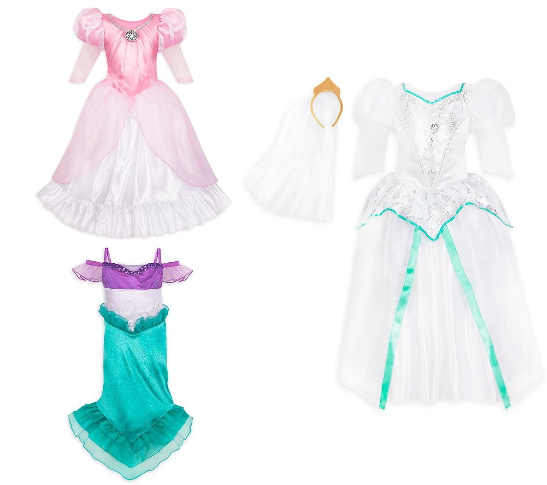Disney Deluxe Ariel Costume 3 Dress Set w/ Accessories for Kids Size 4 ...