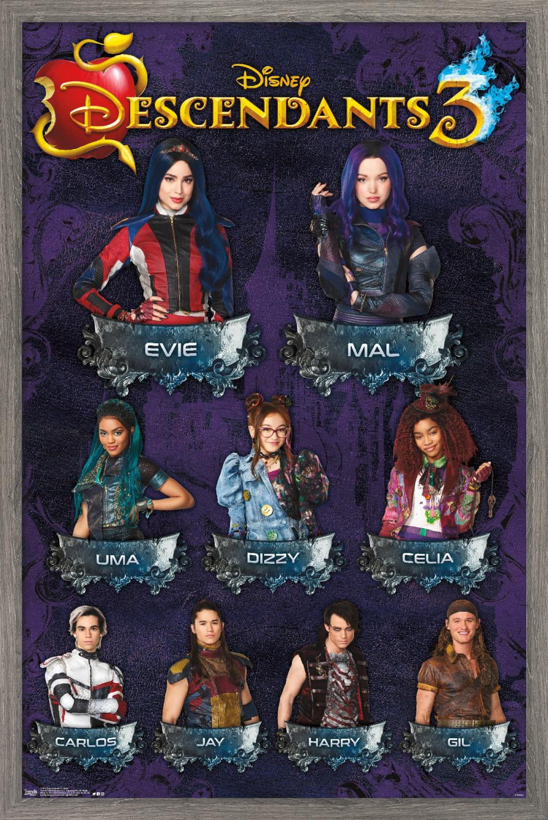 Disney Descendants 3 - Grid Wall Poster, 14.725" x 22.375", Framed ...