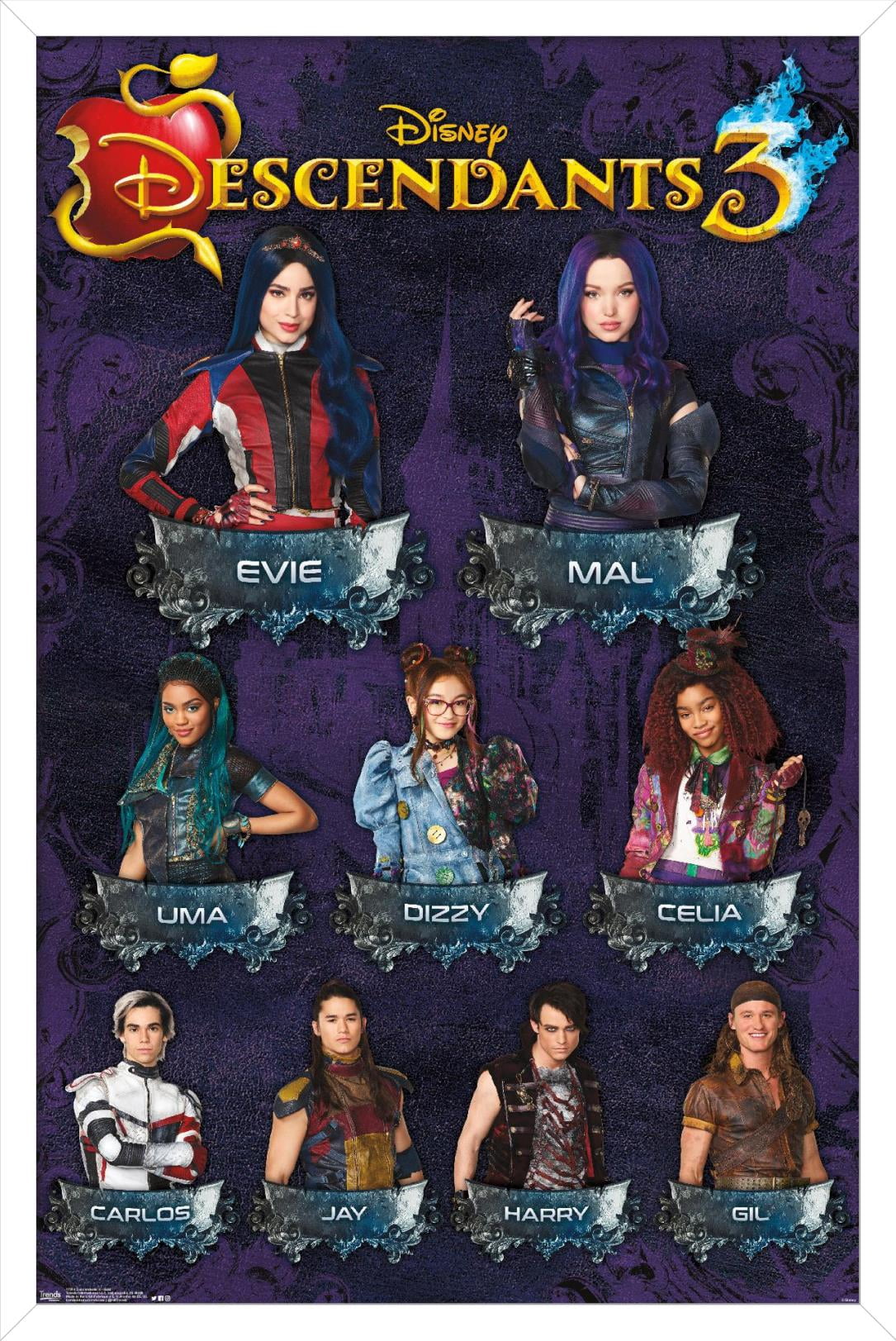 Disney Descendants 3 - Grid Wall Poster, 22.375" x 34", Framed ...