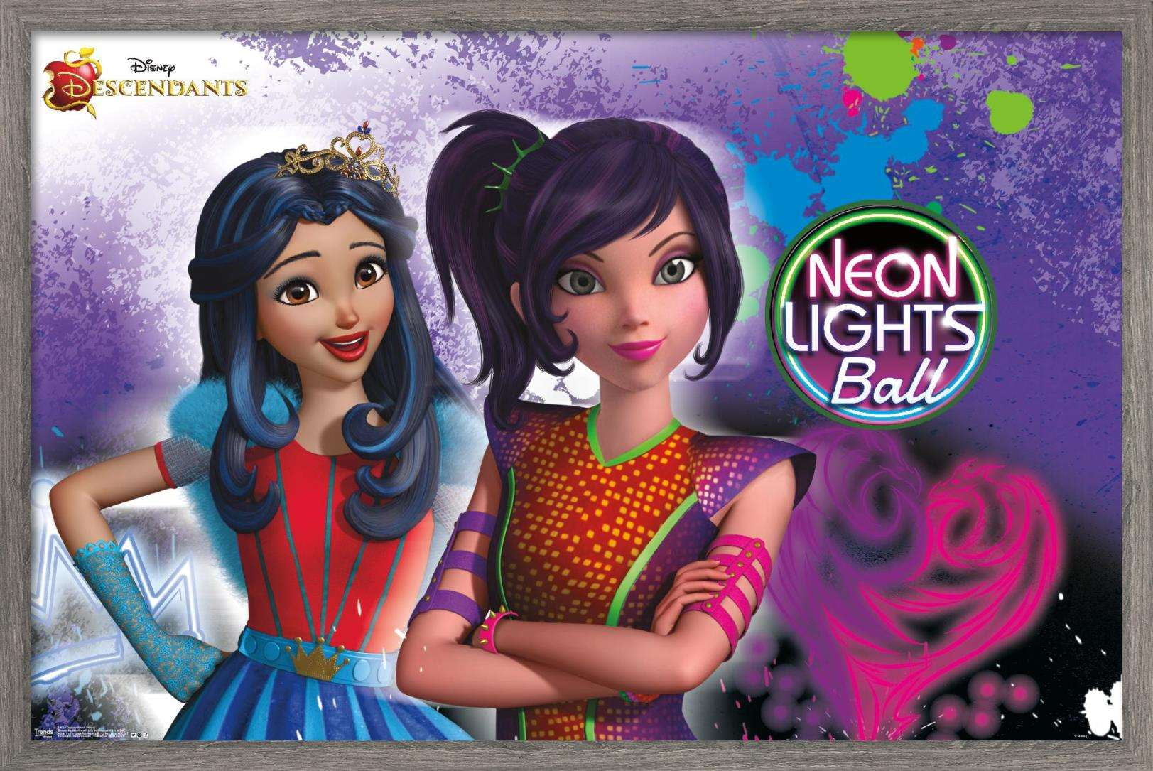 Disney Descendants - Neon Wall Poster, 22.375" x 34", Framed - Walmart.com