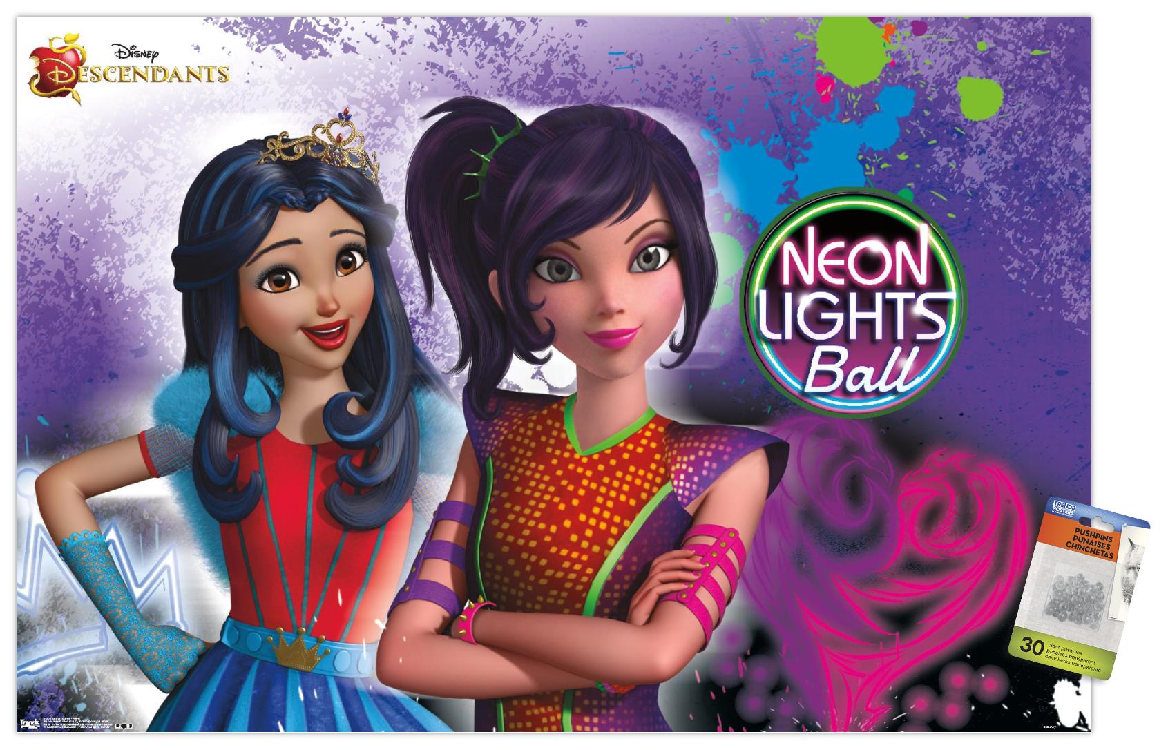 Disney Descendants - Neon Wall Poster with Push Pins, 22.375" x 34 ...