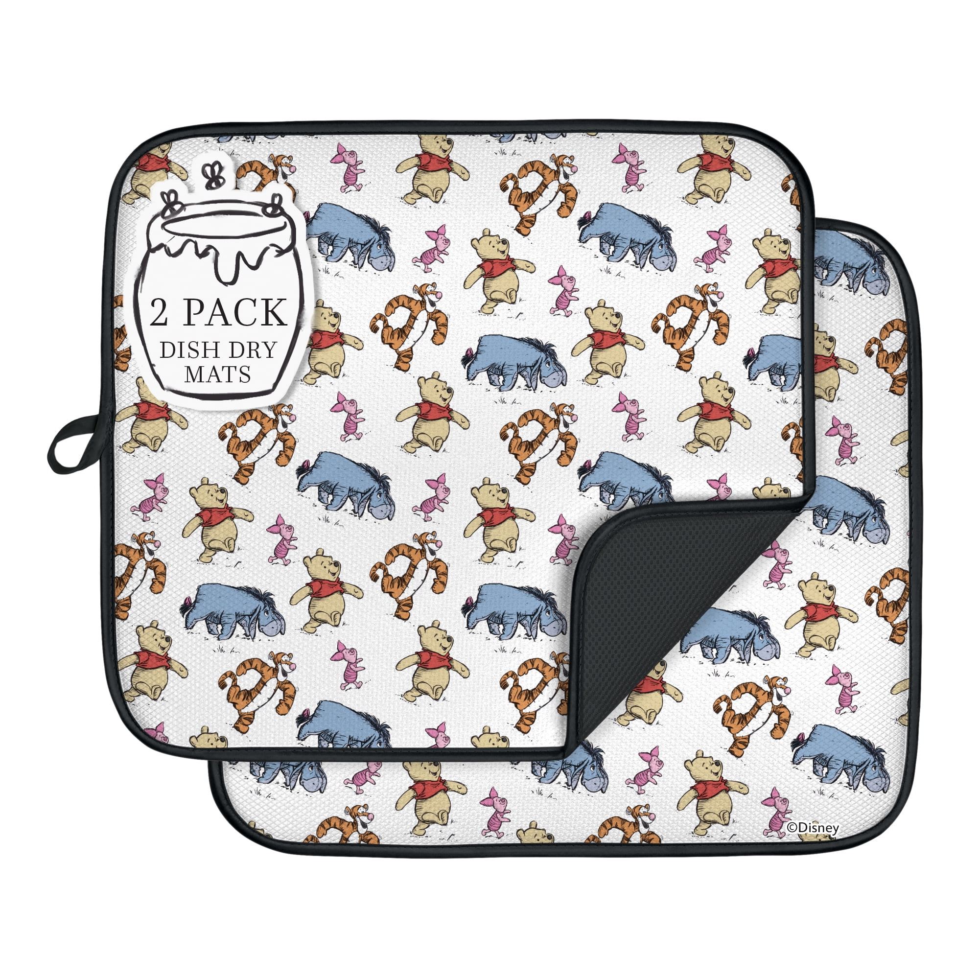 Disney Dish Drying Mats, Pooh & The Gang Print Black Mesh Back, Ultra ...