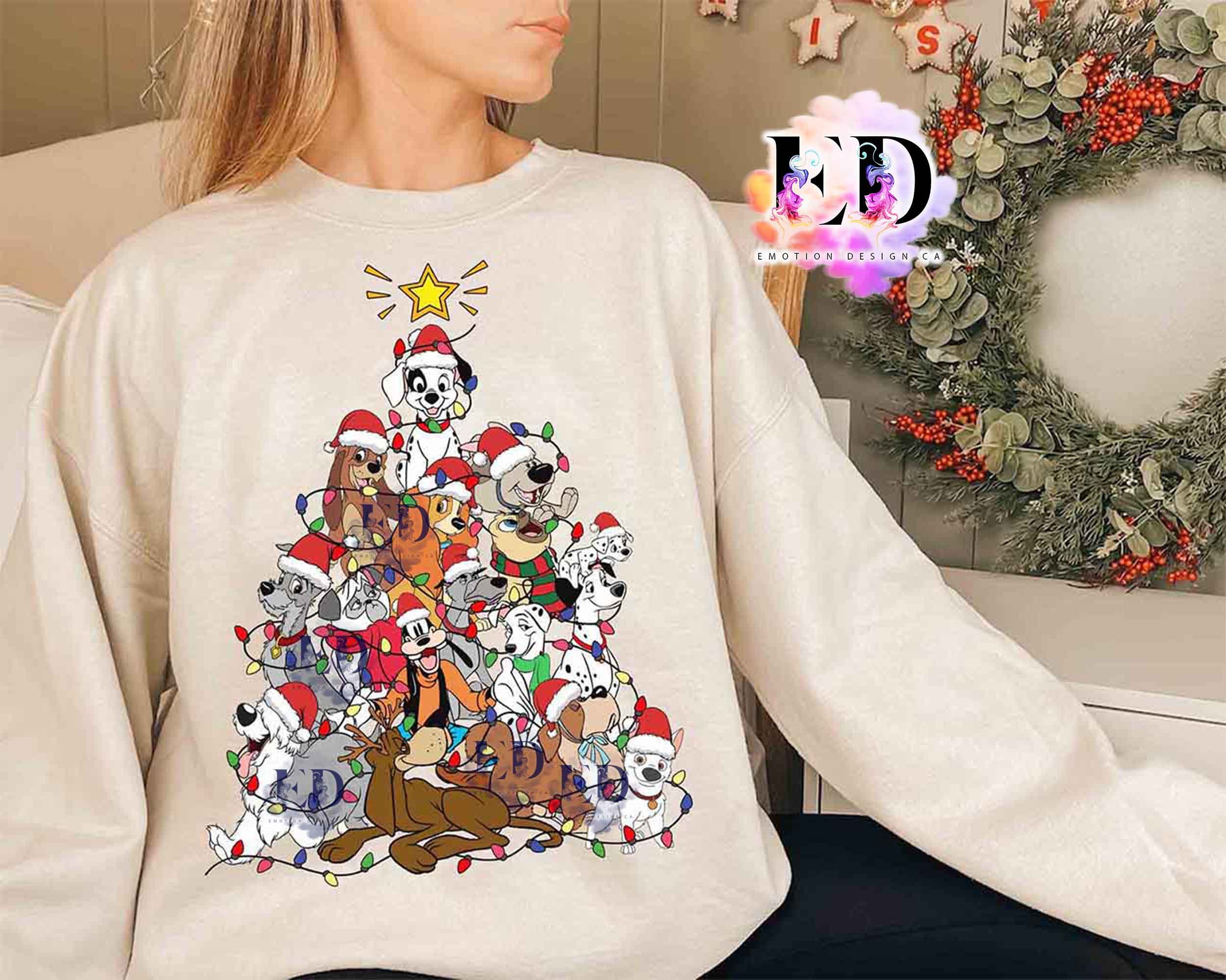 Disney Dog Characters Group Christmas Tree Light T-shirt, Goofy Pluto ...